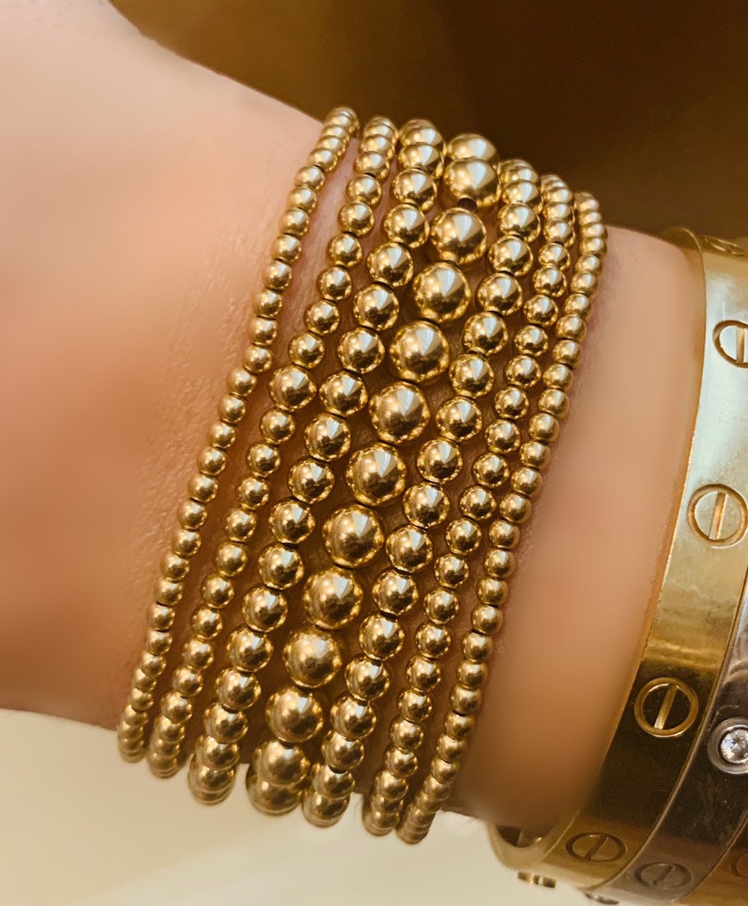 14k Gold Filled Ball Bracelet: Minimalist Stacking Stretch Bracelet - Etsy