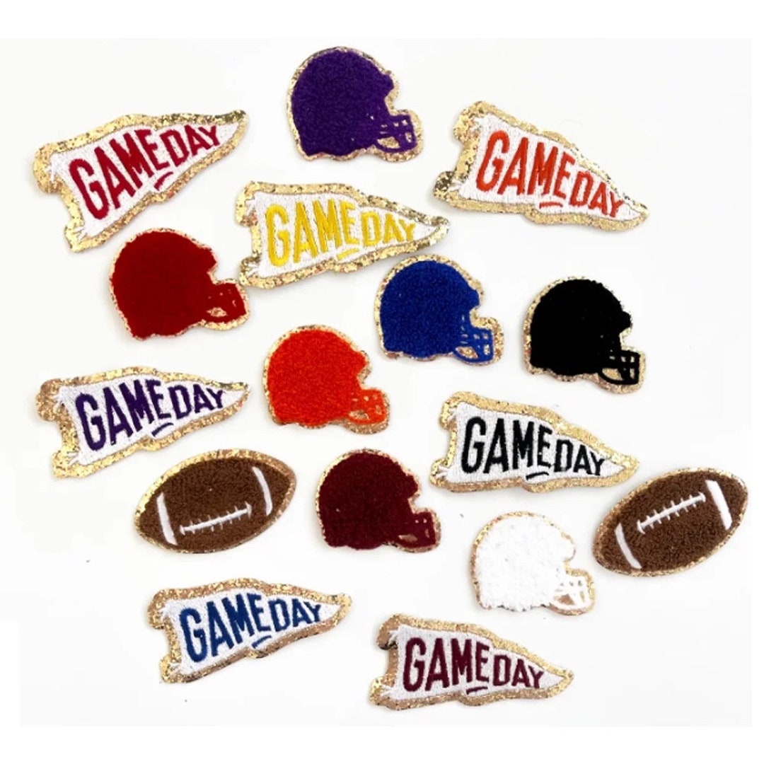 Self-adhesive Chenille Football & Helmet Patches: Gameday Team Colors ...