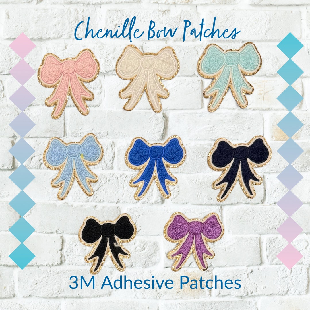 3m Self-adhesive Chenille Bow Patches With Gold Sequin Border | 2.5 ...