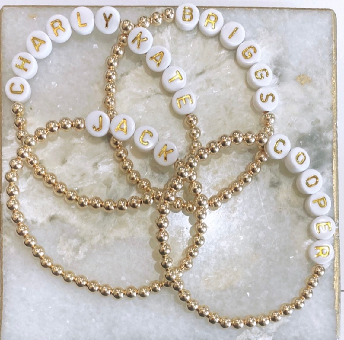 Gold Bead Name Bracelet White & Gold Round Letter Beads | Etsy