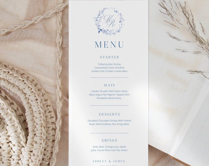 Dusty Blue Wedding Menu | Blue Custom Wedding Menu | Blue Wedding ...