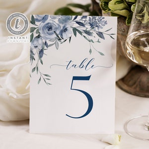 Dusty Blue Wedding Table Numbers Template, Editable Blue Table Numbers ...