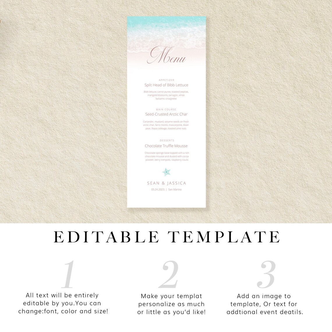 Beach Wedding Menu Template,instant Download,beach Themed Menu Template ...
