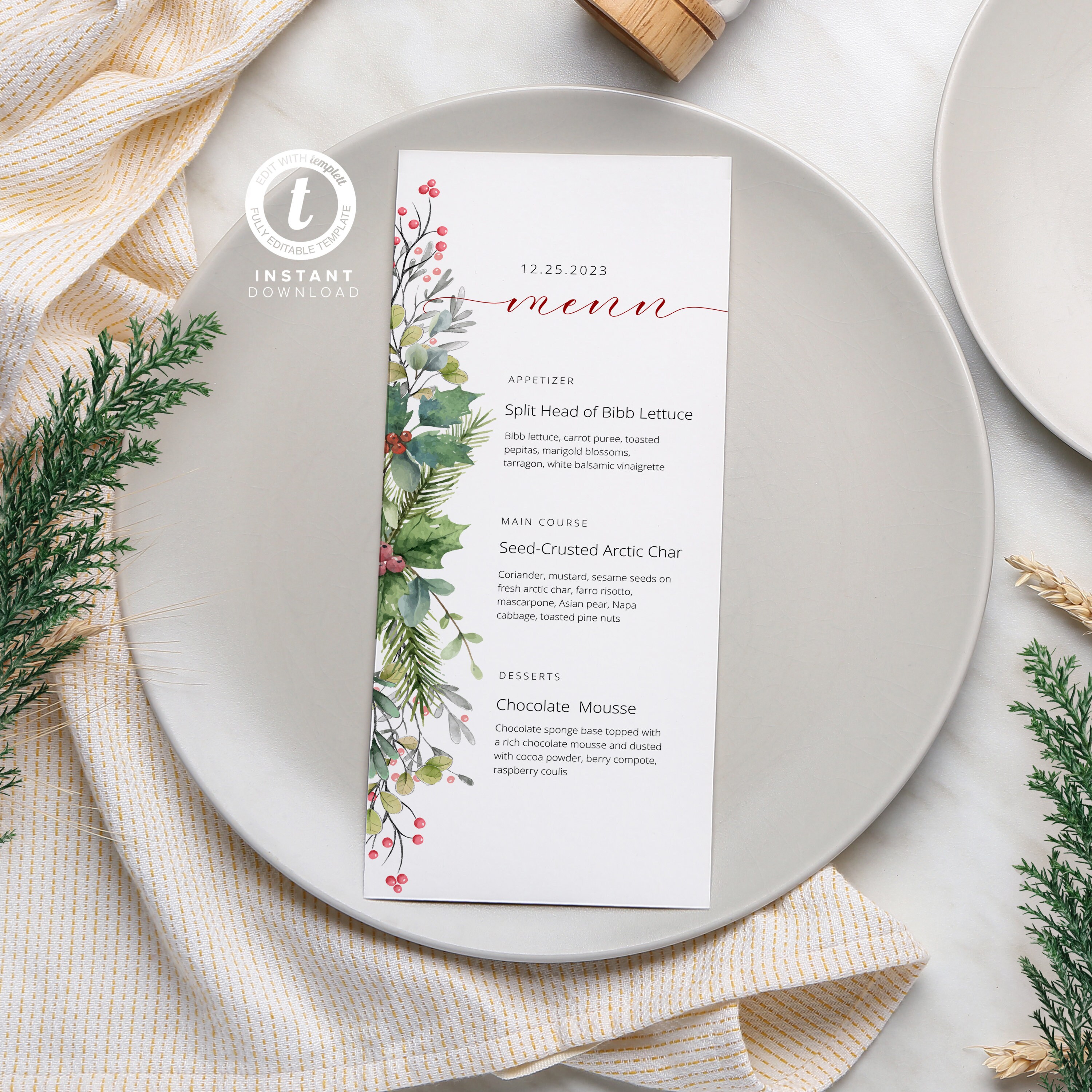 Christmas Editable Menu Template, Printable Holiday Menu, Printable ...