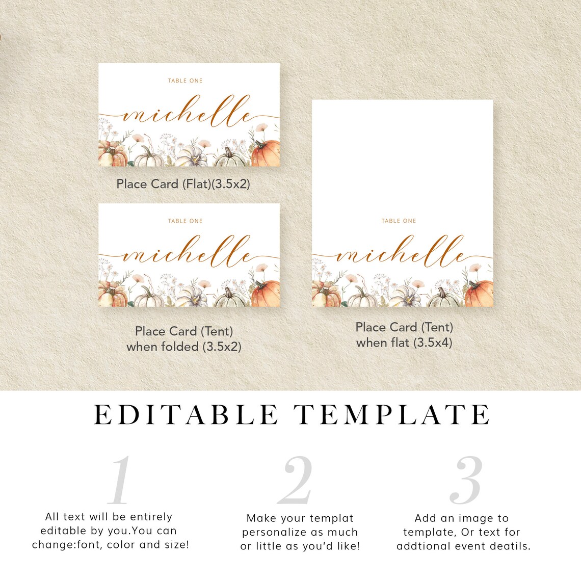 Fall Wildflower Pumpkin Wedding Place Card Templatefall - Etsy