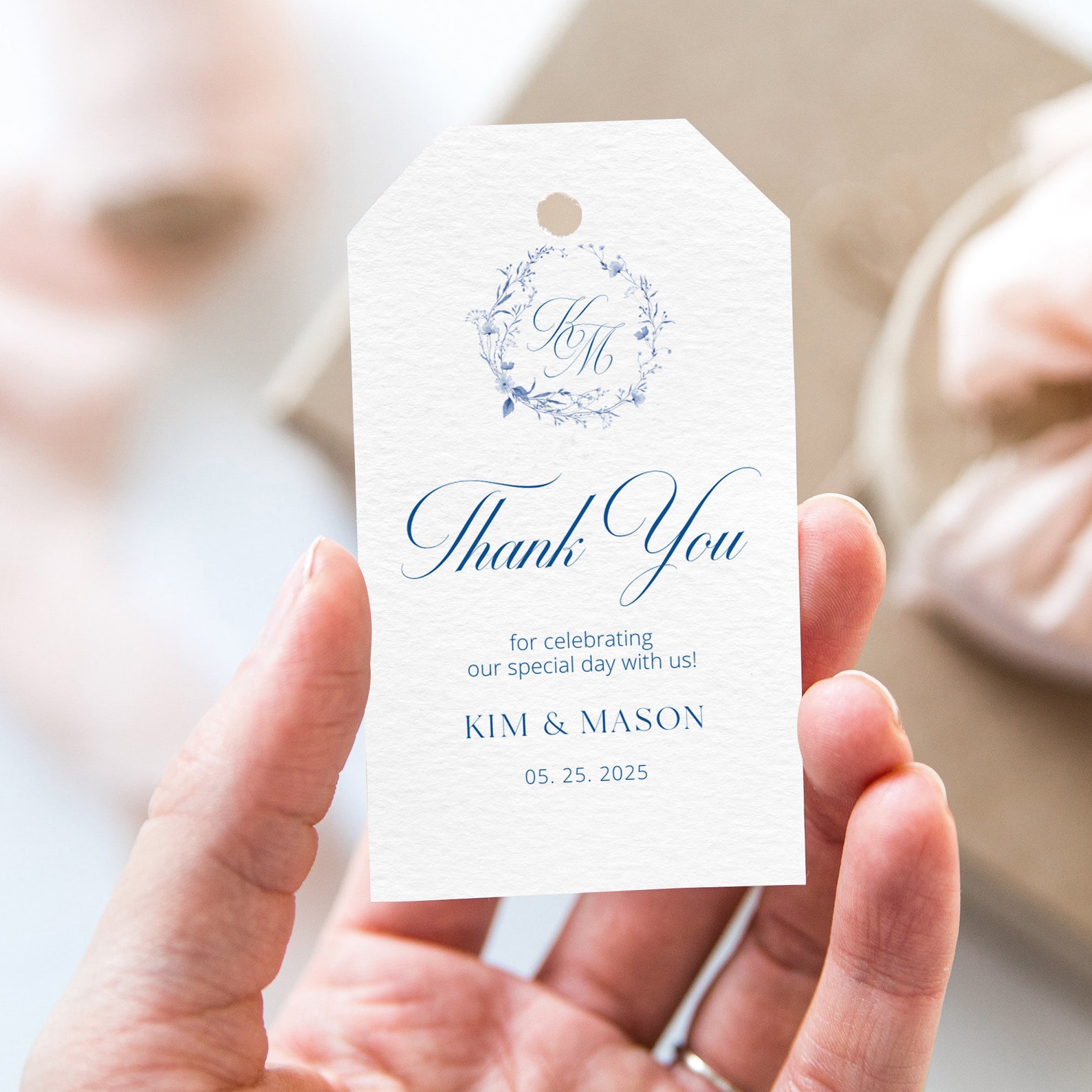 Dusty Blue Wedding Initial Gift Tag Template,blue Monogram Thank You ...