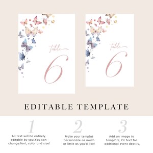 Butterfly Table Number Card Template, Printable Table Number, Editable ...