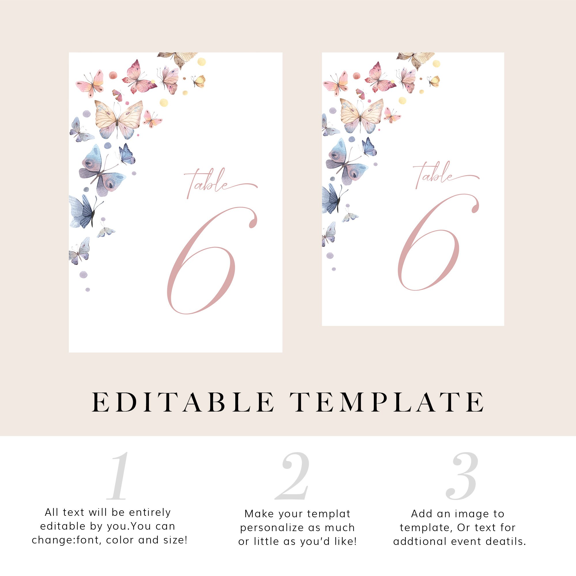 Butterfly Table Number Card Template Printable Table Number - Etsy