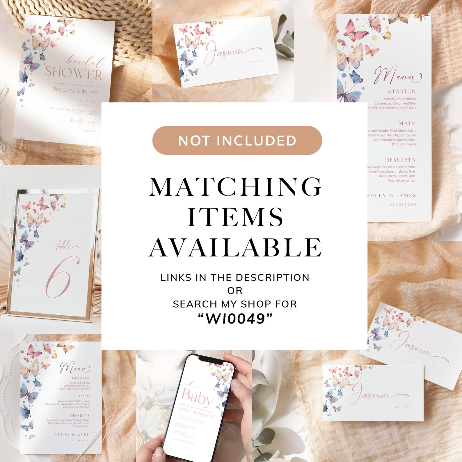 Butterflies Menu Card Editable Party Table Menus Template,baby Shower ...