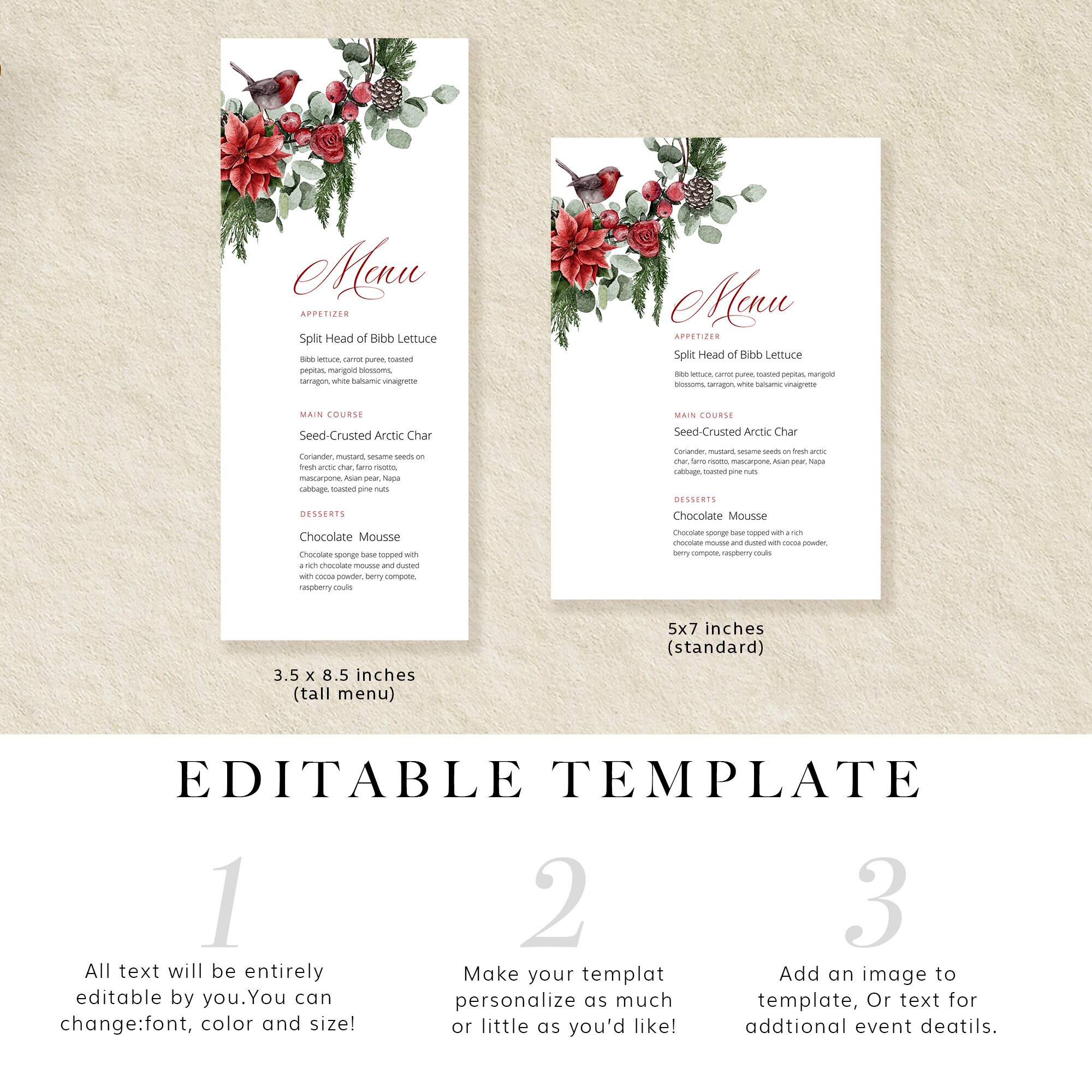 Christmas Party Menu Template, Printable Christmas Menu, Holiday Party ...