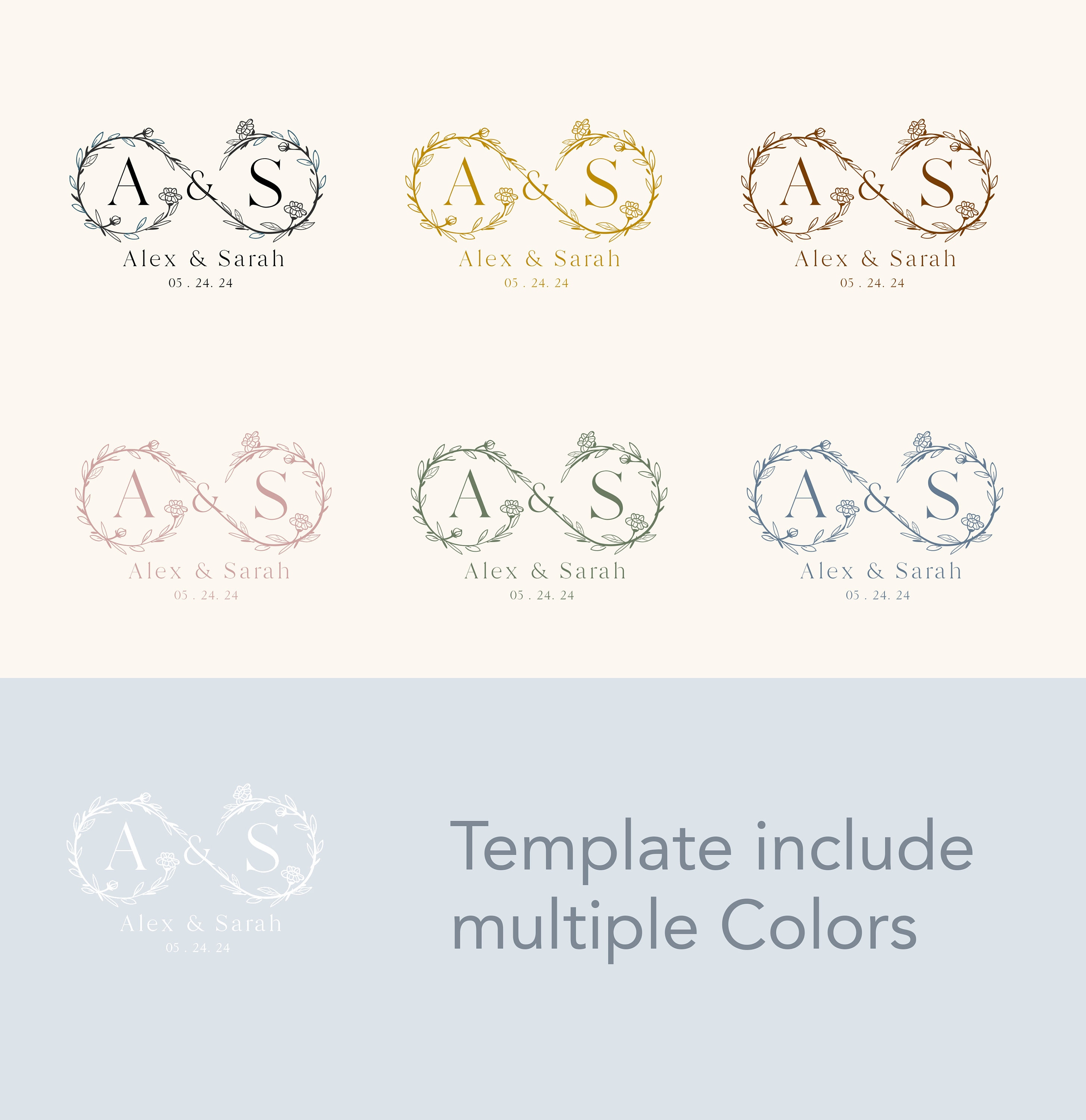 Floral Infinity Wedding Logo Template Editable Wedding Logo - Etsy