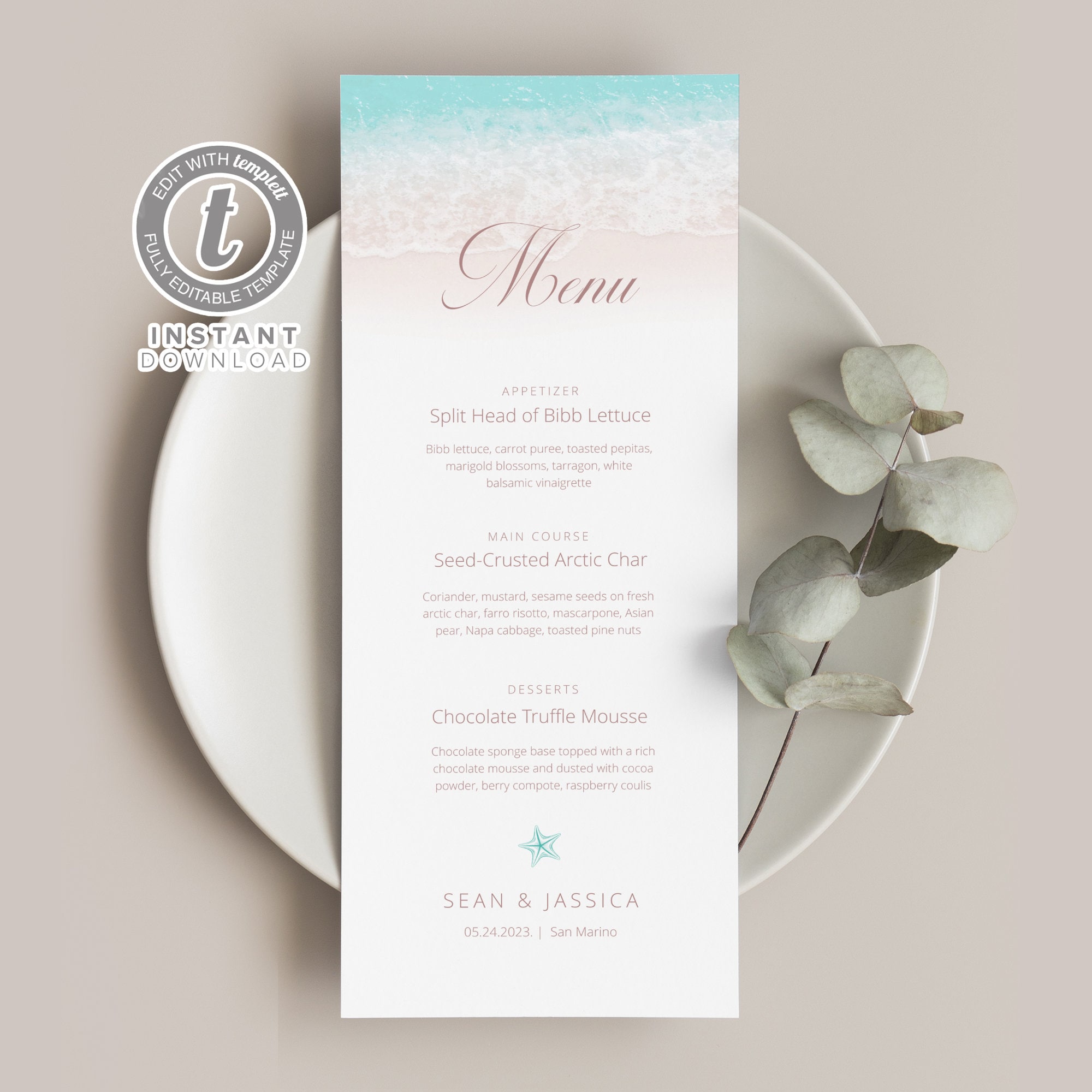 Beach Wedding Menu Template,instant Download,beach Themed Menu Template ...