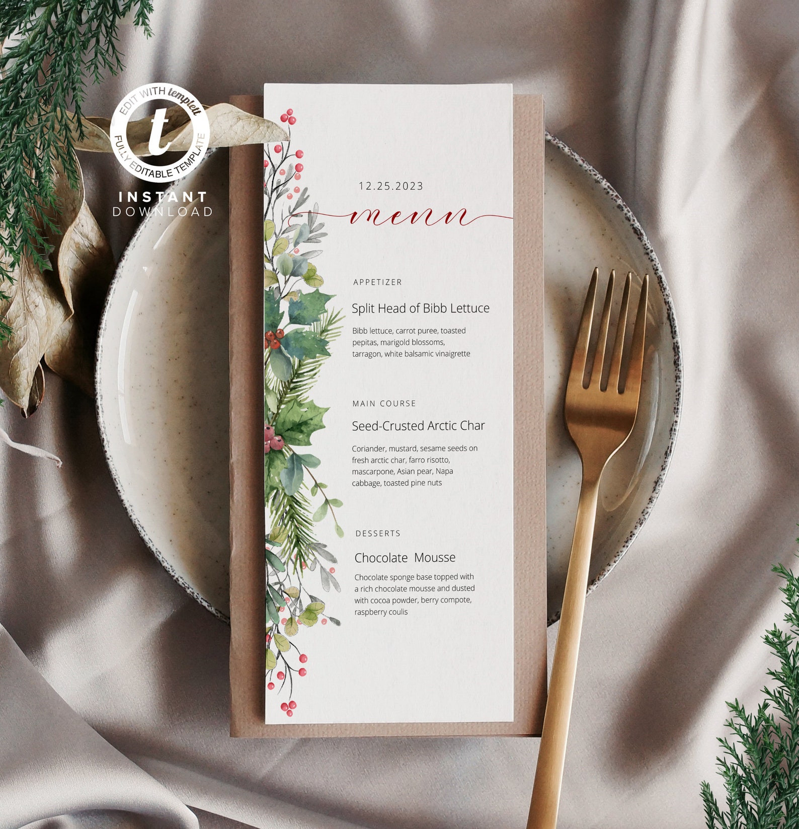 Christmas Editable Menu Template, Printable Holiday Menu, Printable ...