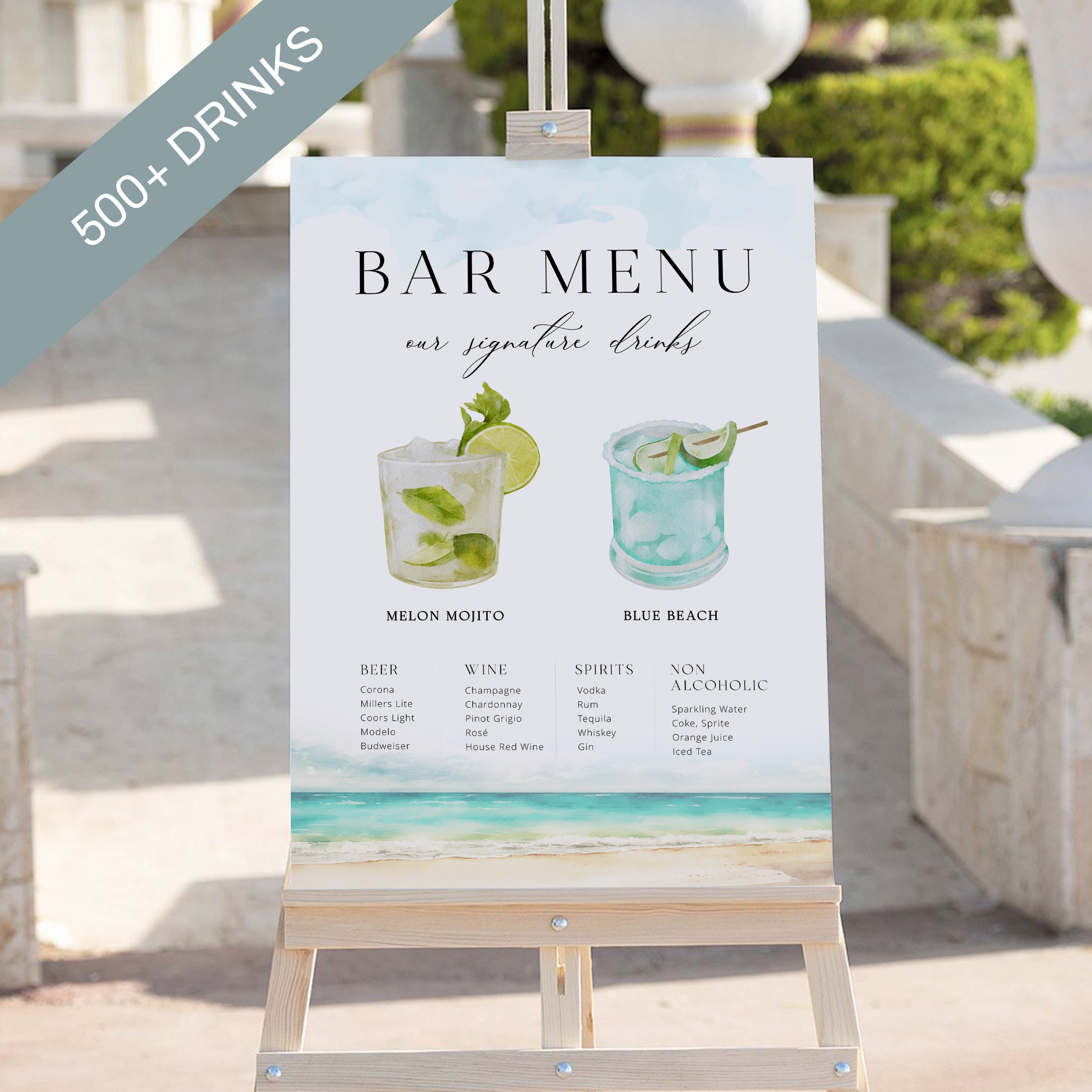 Beach Bar Menu Template: Summer Drink Sign (digital Download) - Etsy