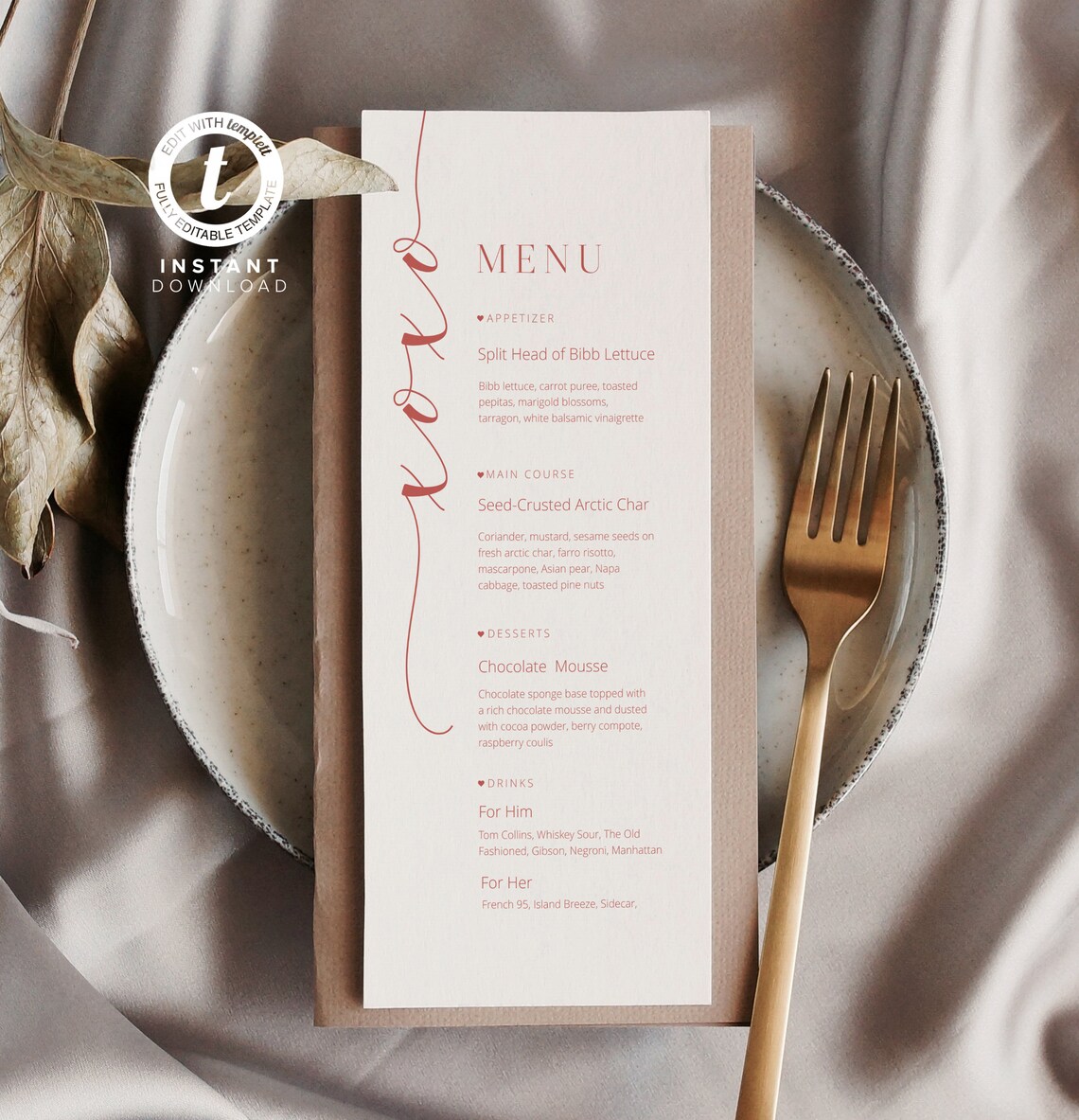 Valentine's Day Menu Template, Galantine's Day Menu, Minimalist ...