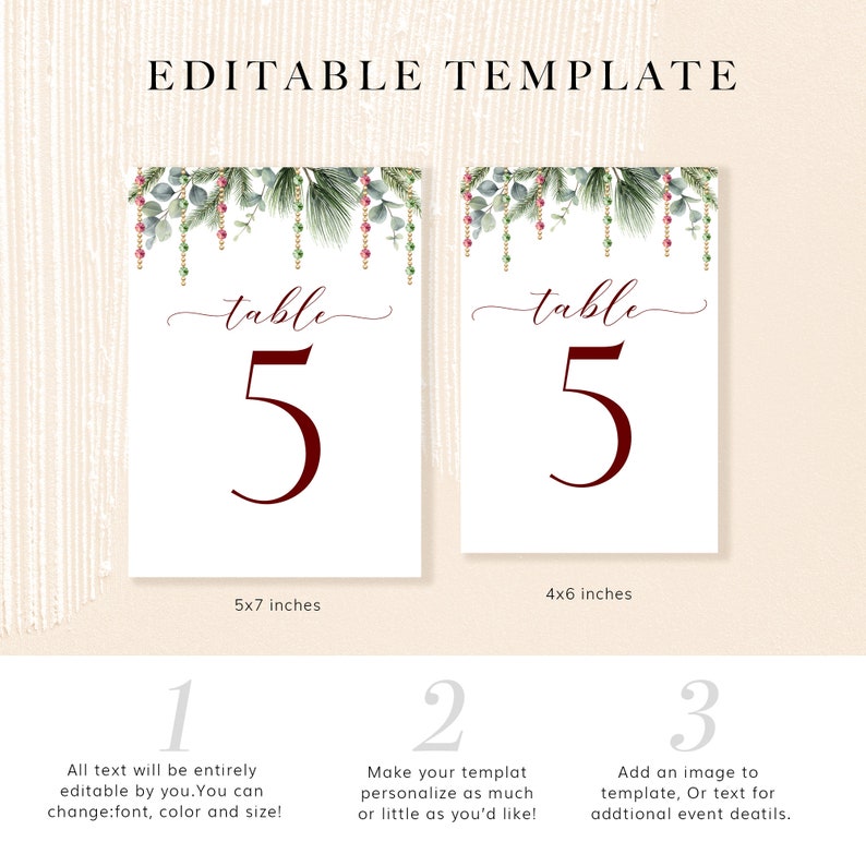 Christmas Printable Table Numbers Template, Holiday Table Numbers ...