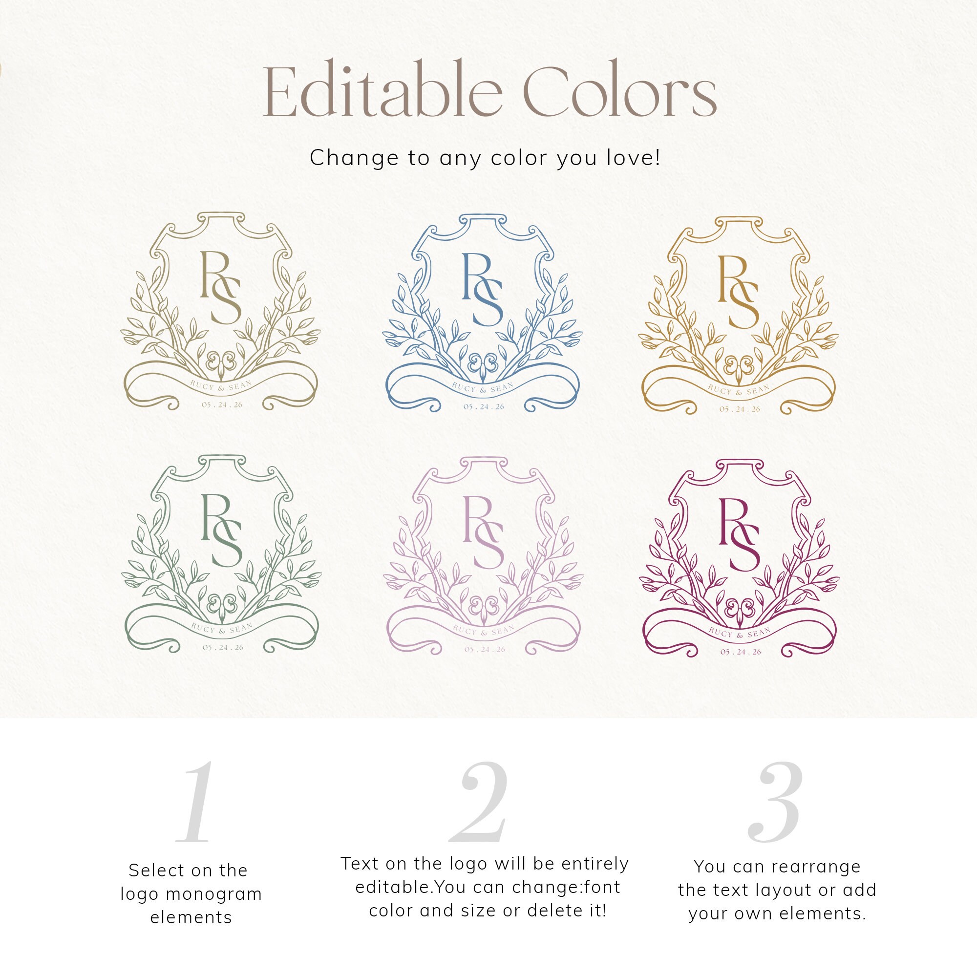 Editable Wedding Crest,wedding Logo Design Template,wedding Branding ...