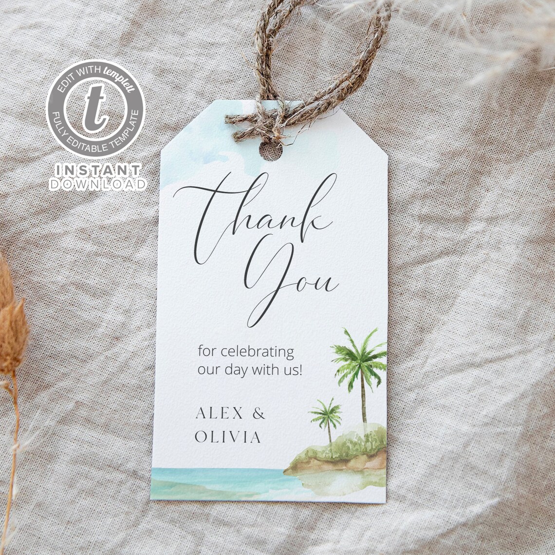 Ocean Beach Theme Thank You Gift Tag Template,templett Favor Tag ...