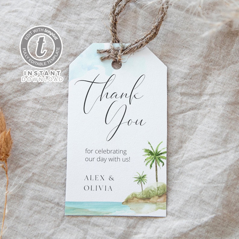 Ocean Beach Theme Thank You Gift Tag Template,templett Favor Tag ...