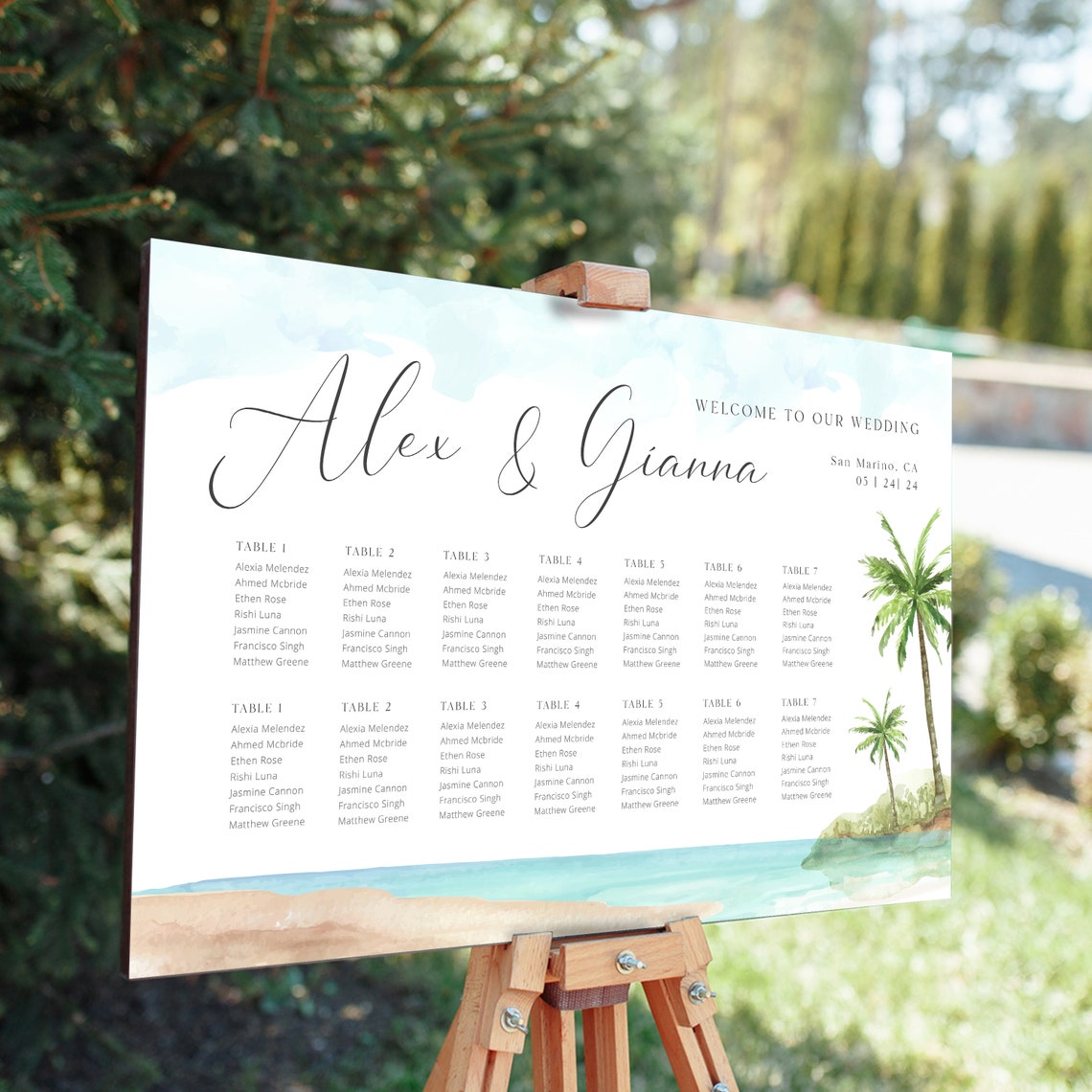 Summer Beach Wedding Seating Chart Template Ocean Beach - Etsy