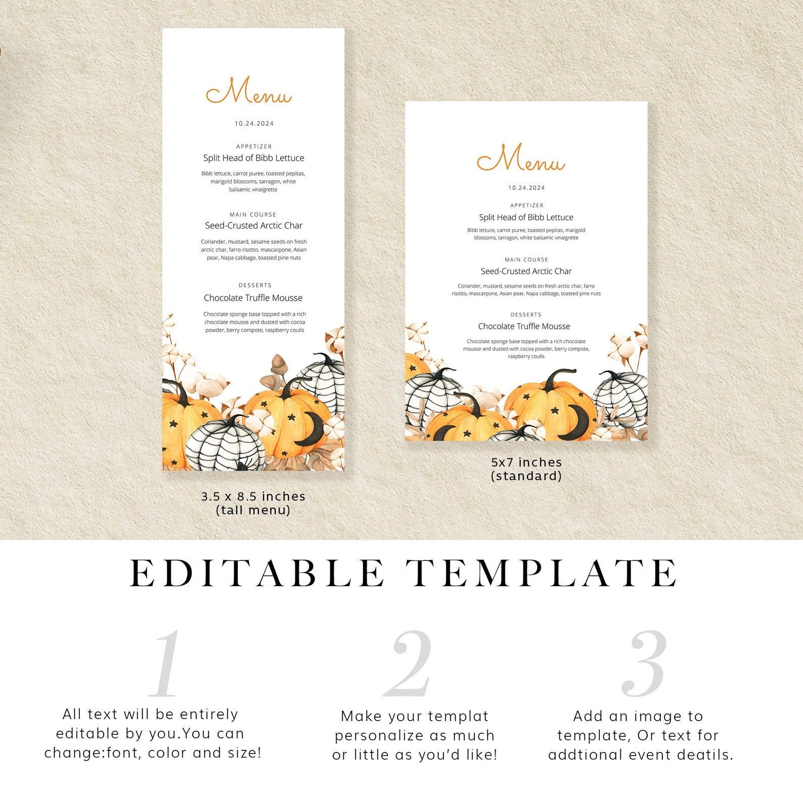 Fall Pumpkin Menu Template , Party Brunch, Dinner,halloween Pumpkin ...