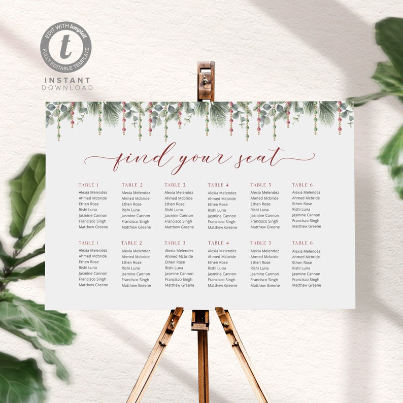Editable Christmas Seating Chart Template: Winter Holiday Design ...