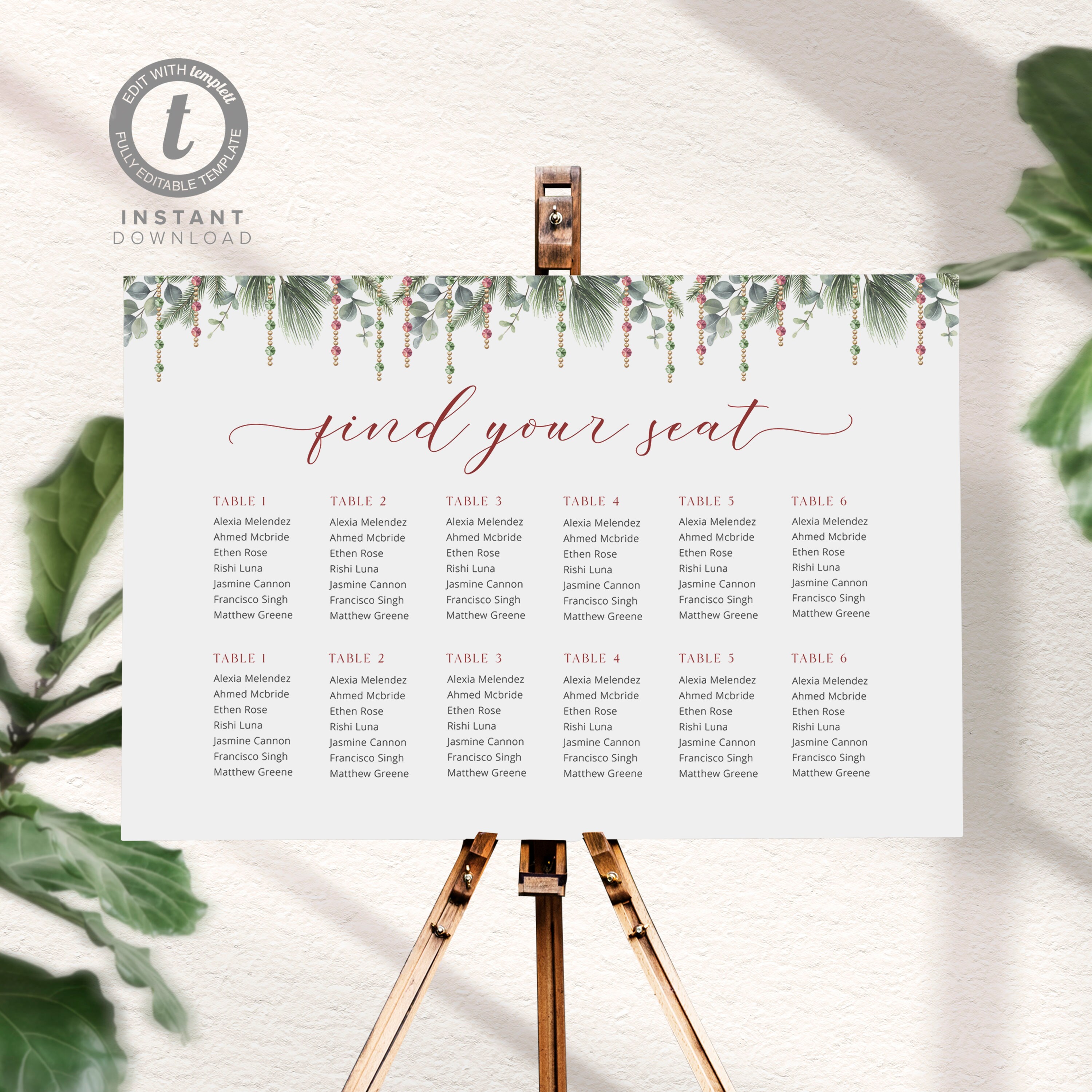 Editable Christmas Seating Chart Template: Winter Holiday Design ...