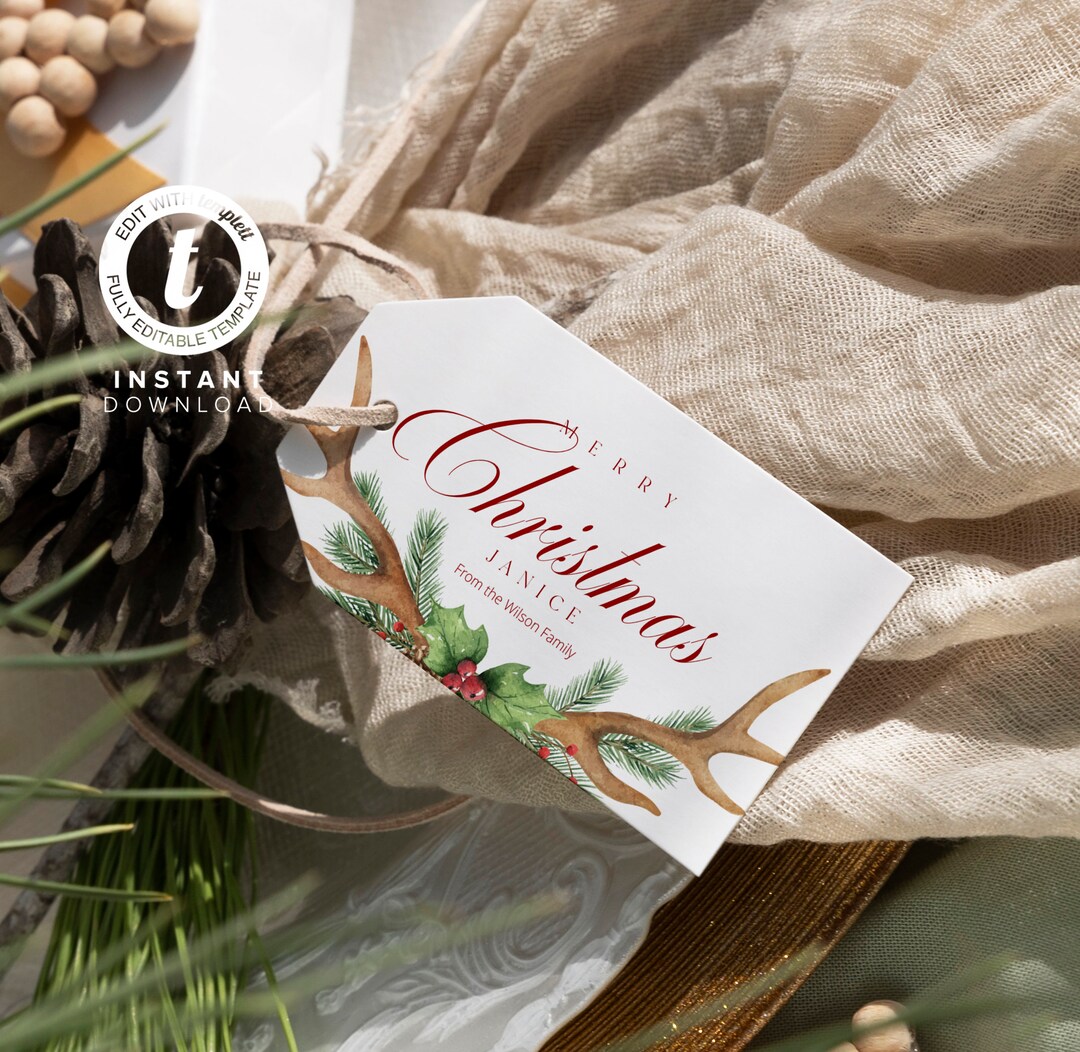 Christmas Gift Tag Template,reindeer Printable Holiday Gift Tags,edit ...