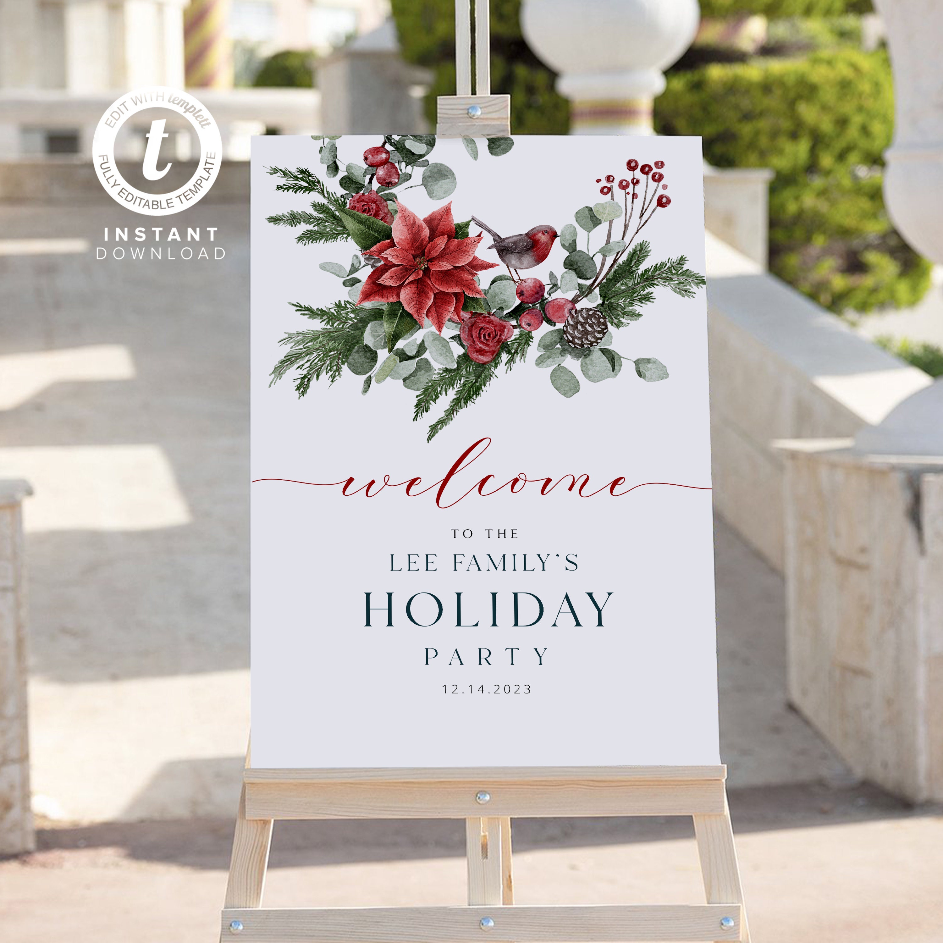 Holiday Party Sign Template, Editable Christmas Welcome Sign ...