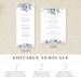 Dusty Blue Wedding Menu Template, Blue Boho Floral Menu, Printable ...