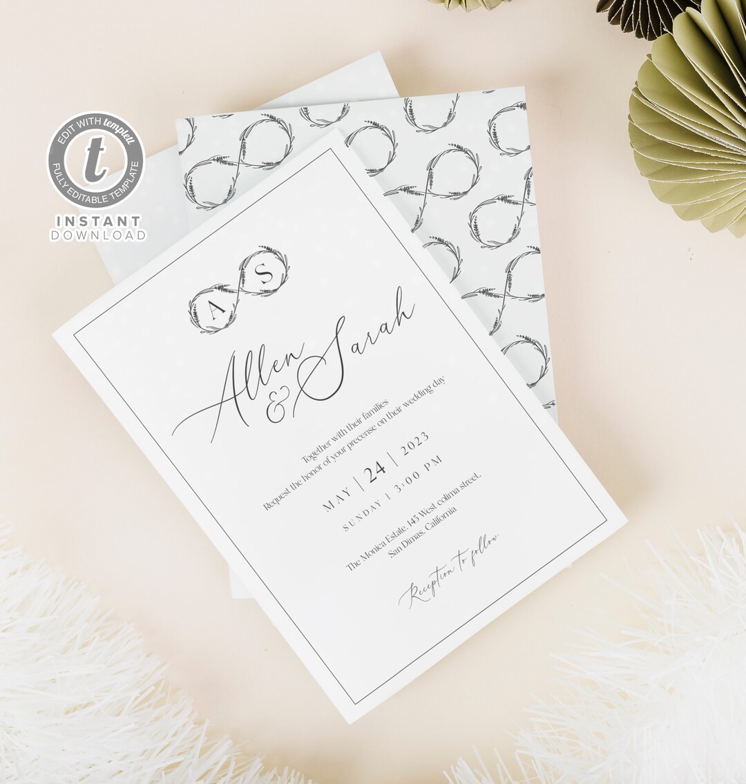 Minimalist Floral Infinity Sign Wedding Invitation Template, Simple ...
