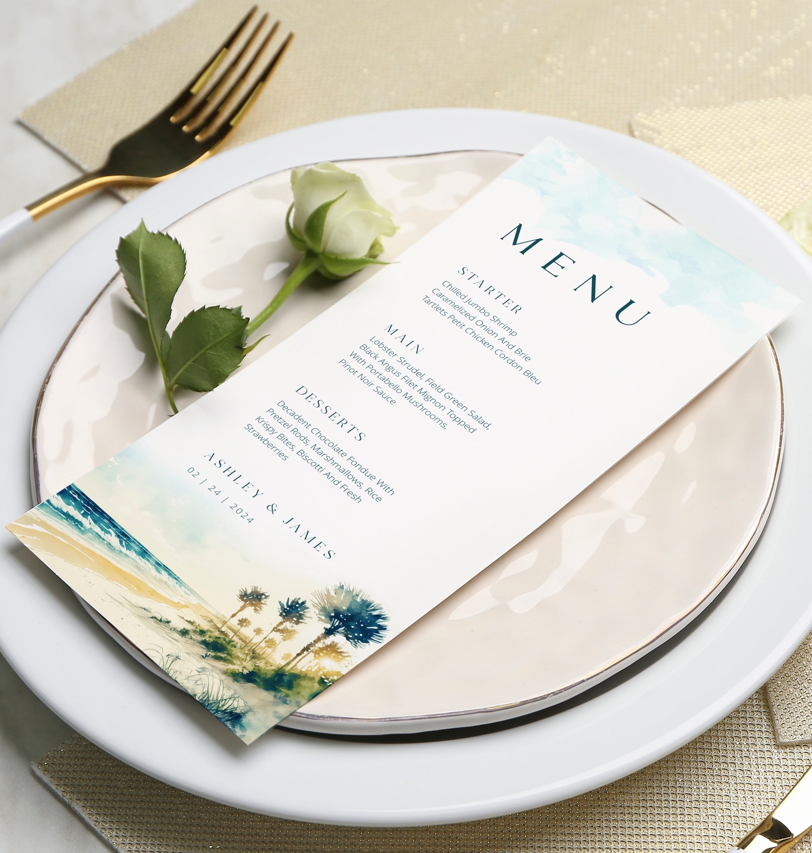 Palm Tree Ocean Beach Wedding Menu Template,beach Palm Tree Wedding ...