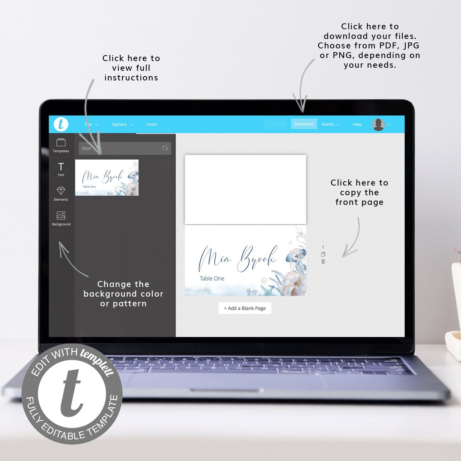 Blue Ocean Theme Place Card Template,summer Beach Card Template ...