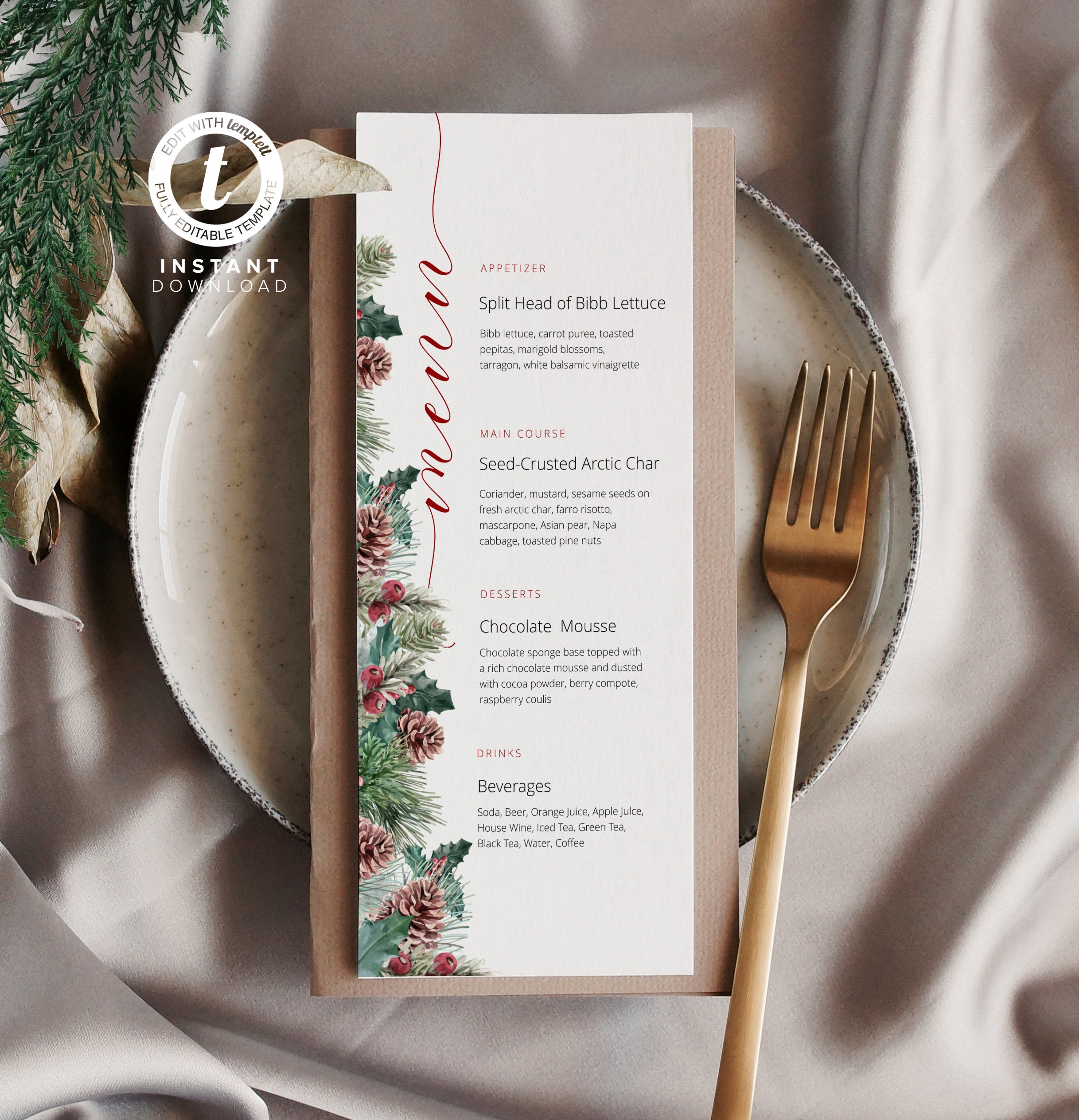 Christmas Menu Template, Winter Wedding Menu, Editable Christmas Menu ...