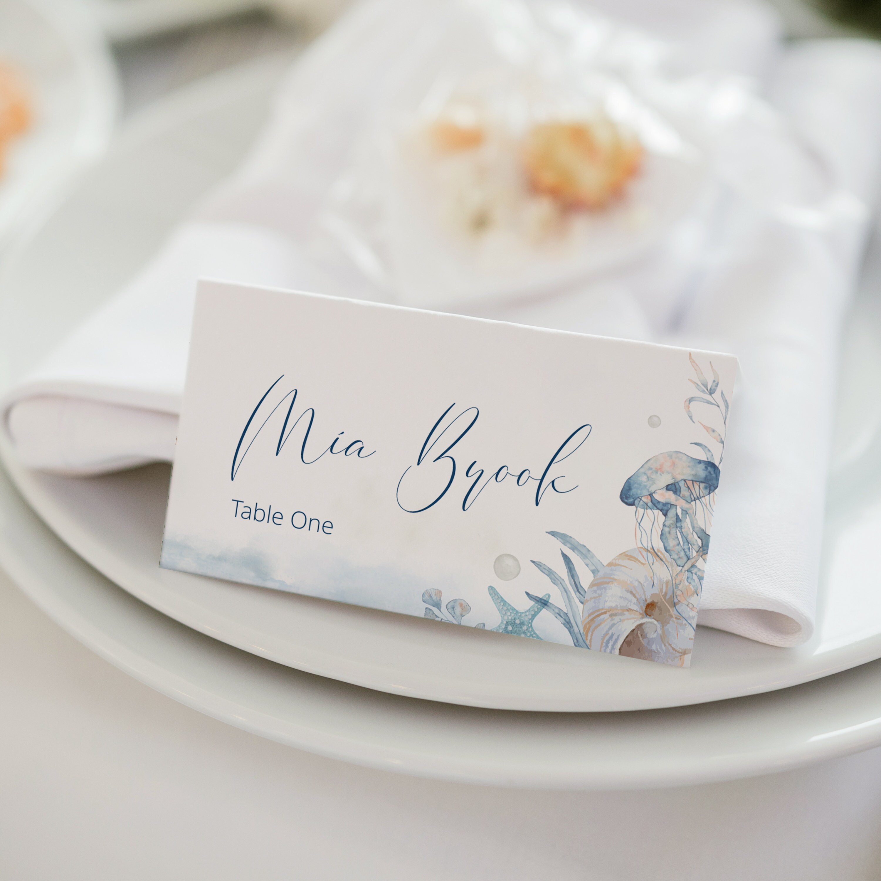 Blue Ocean Theme Place Card Template,summer Beach Card Template ...