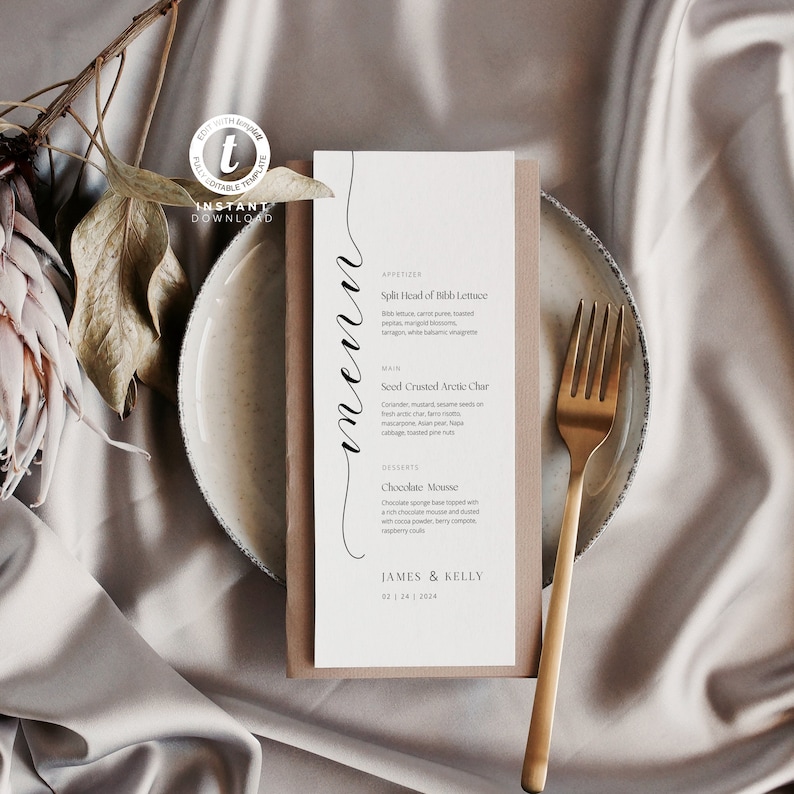 Minimalist Wedding Menu Template, Morden Elegant Fully Editable ...