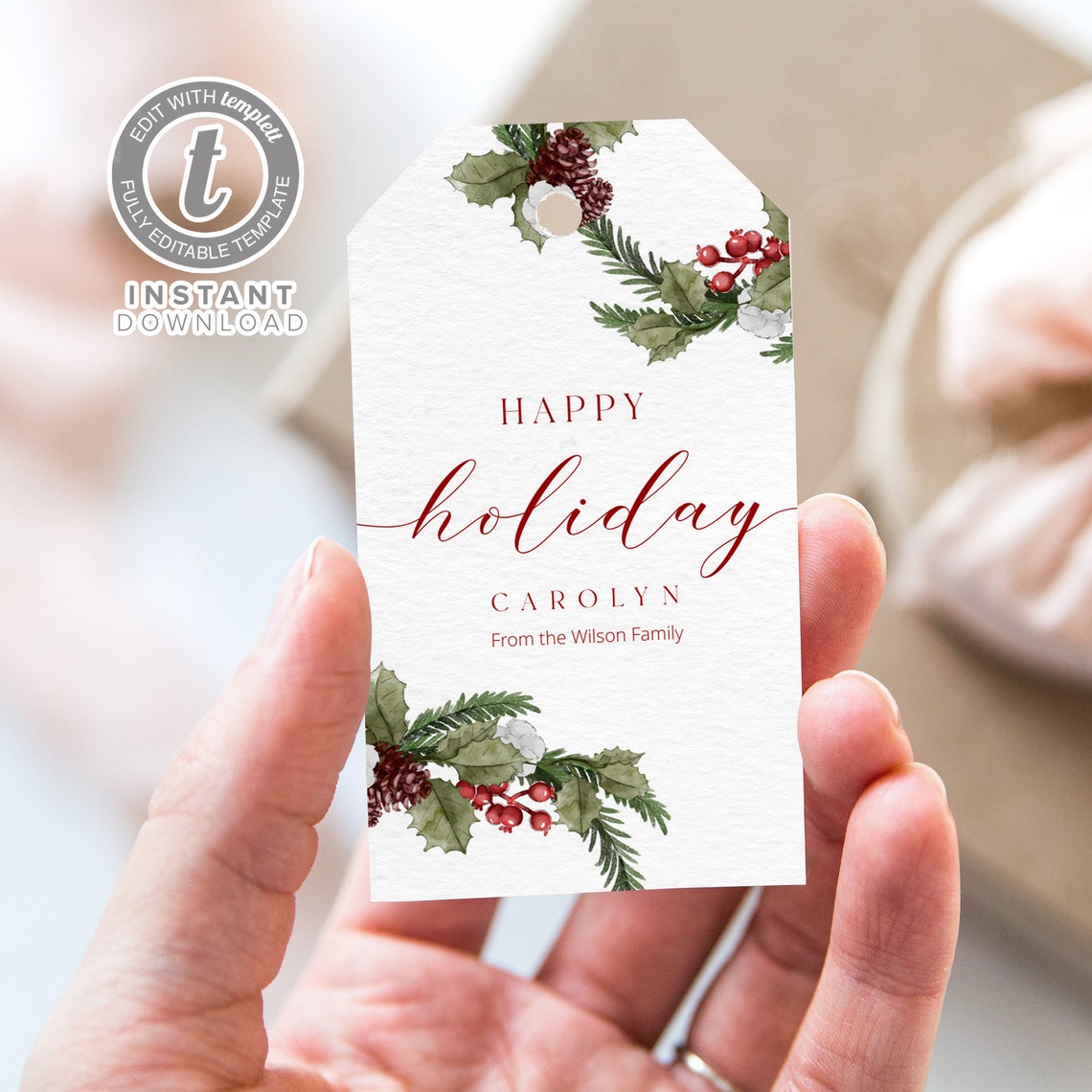 Personalized Editable Christmas Gift Tags Template, Printable Holiday ...