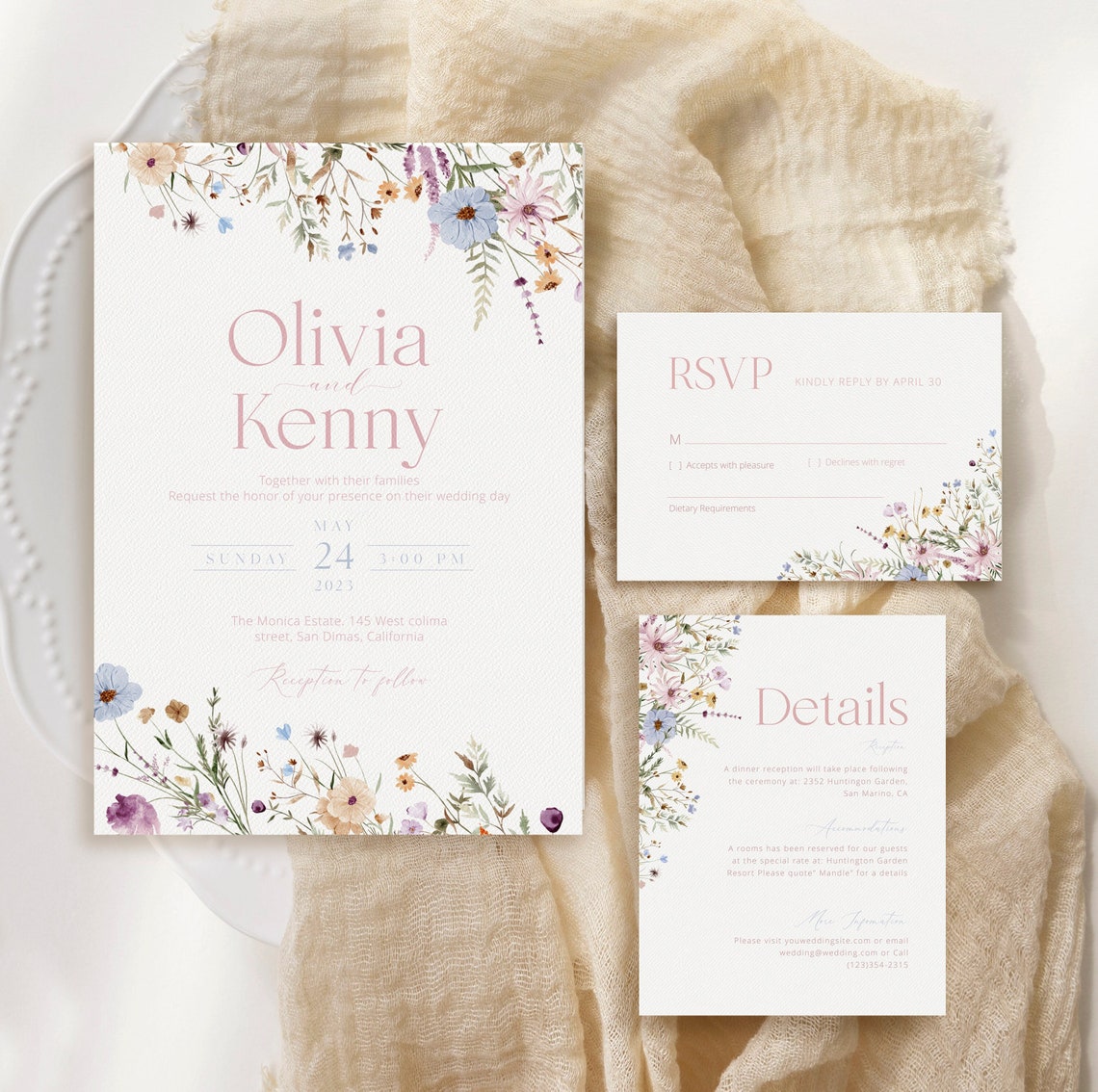 Spring Wildflower Wedding Invitation Suite Template, Wildflower ...