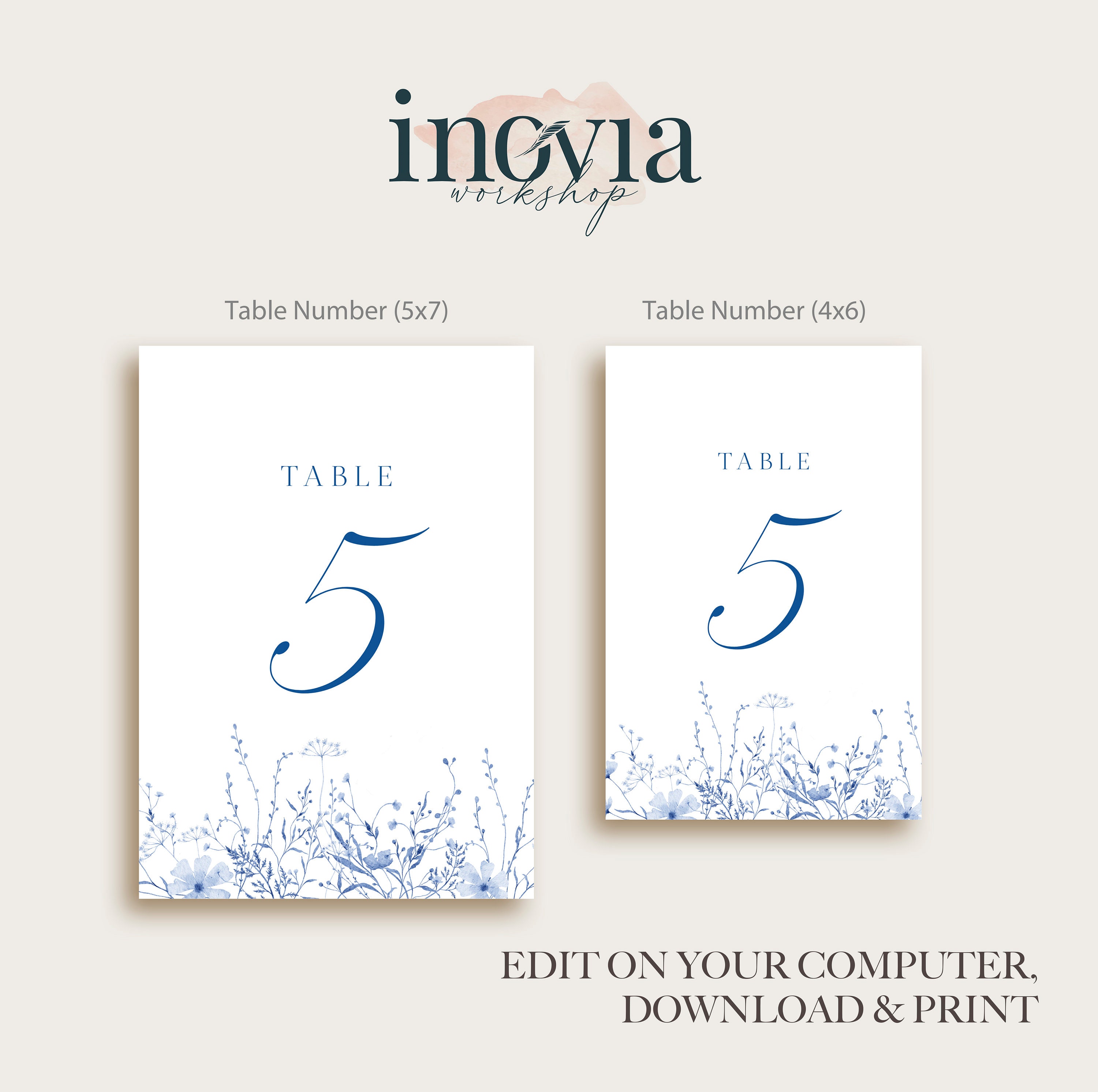 Dusty Blue Wildflower Table Numbers Template,editable Wedding Blue ...