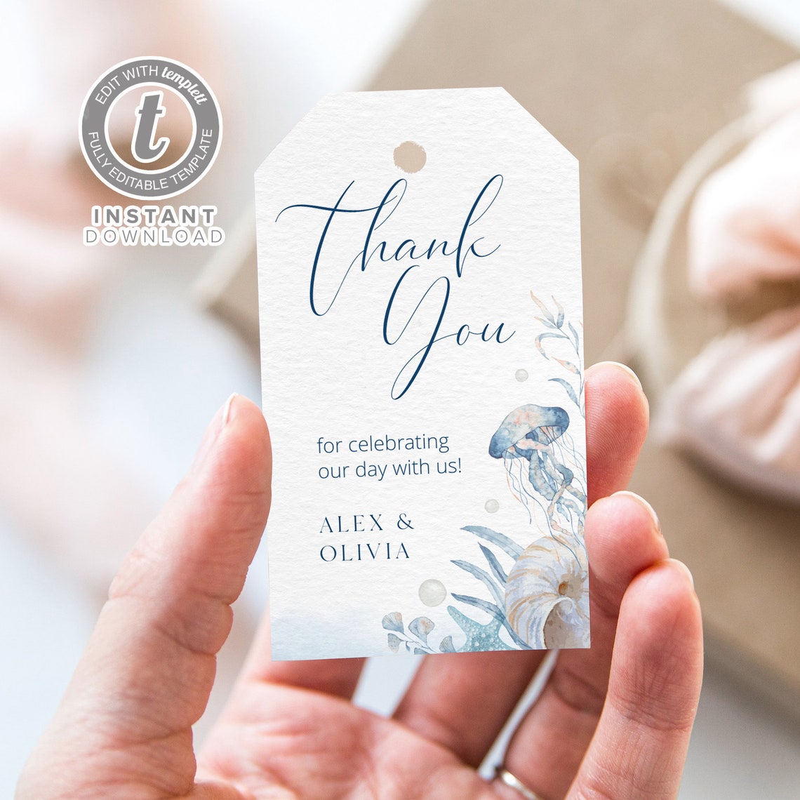 Ocean Coastal Theme Thank You Gift Tag Template,templett Favor Tag ...