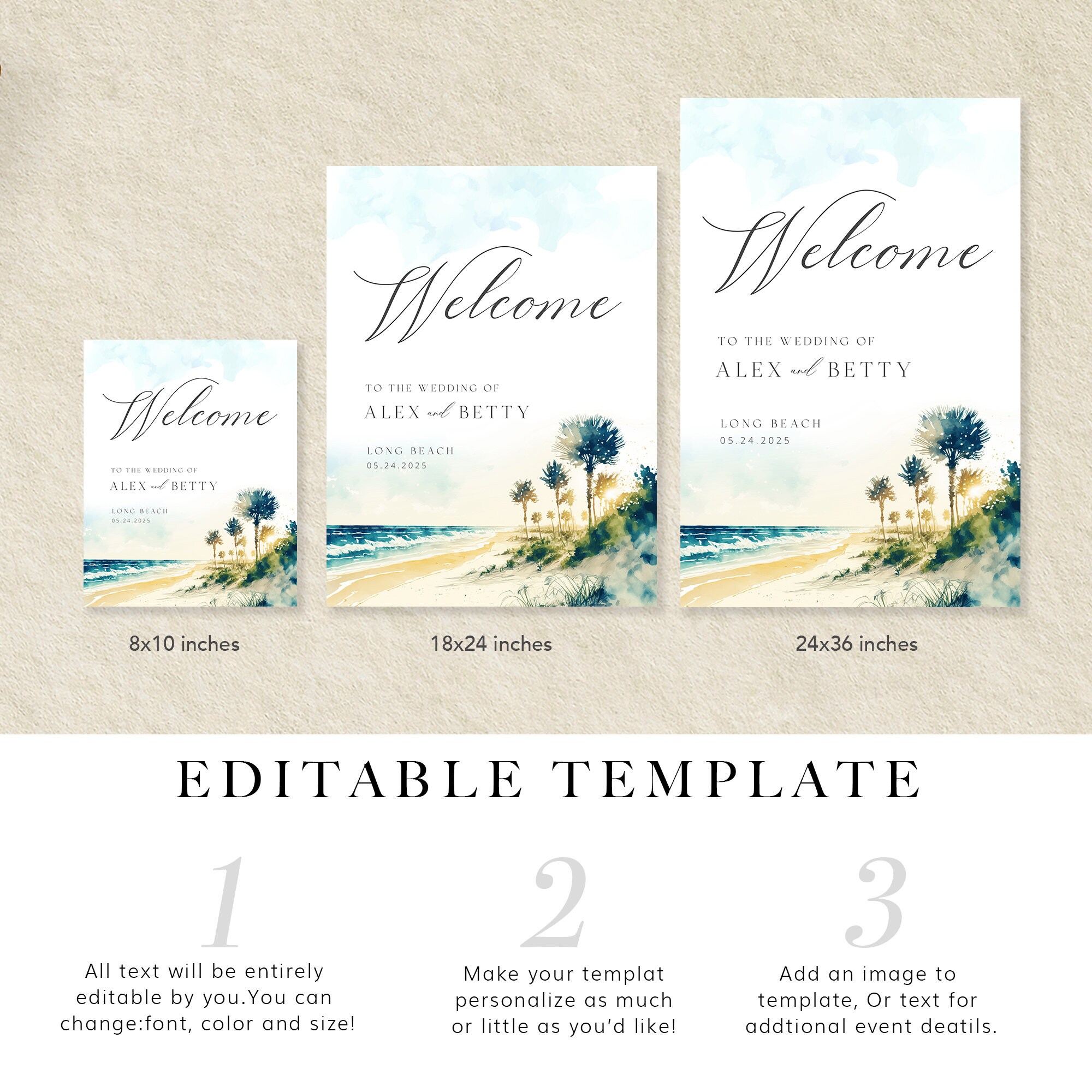 Beach Ocean Wedding Welcome Sign Template, Ocean Wedding Sign Printable ...