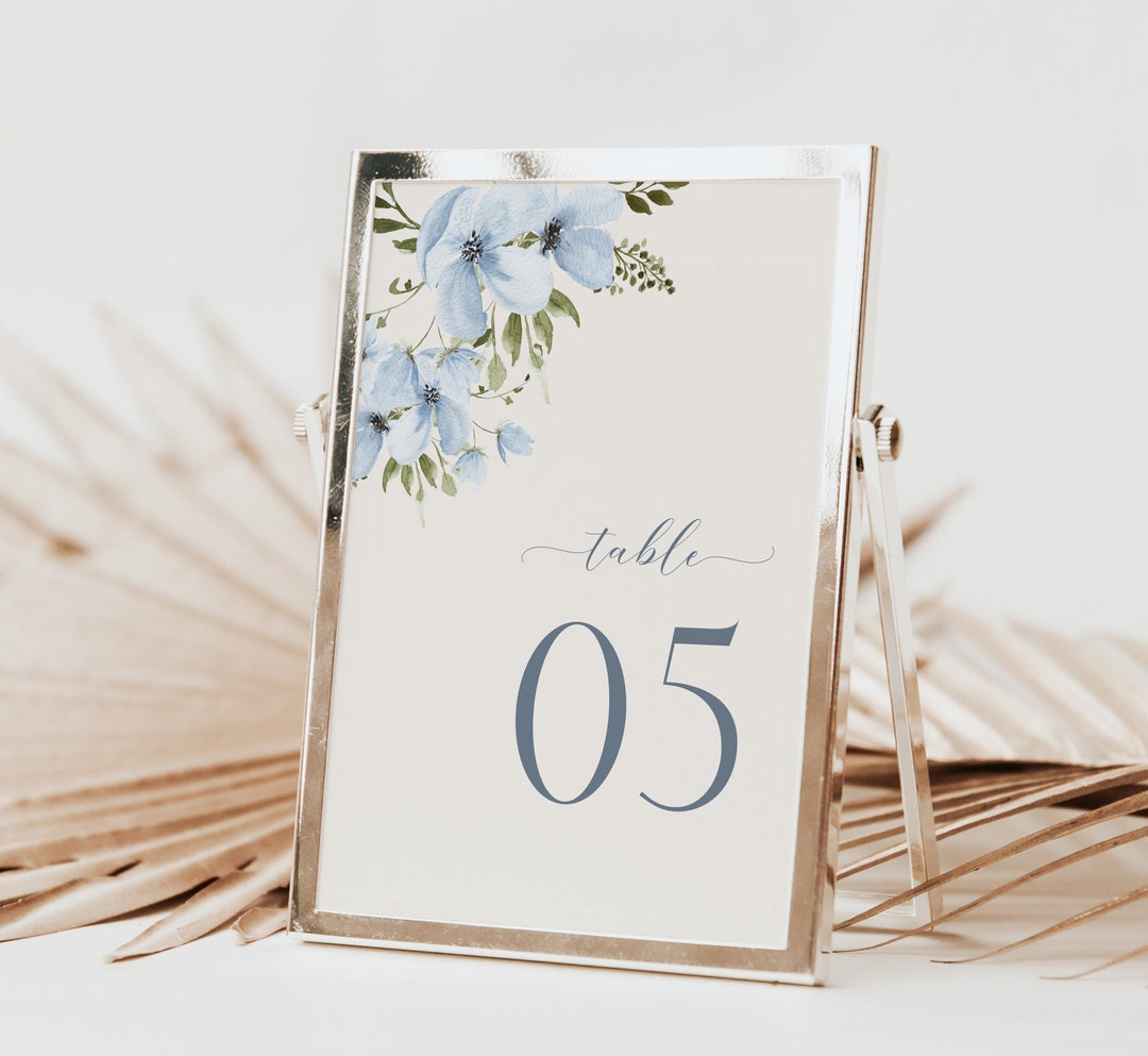 Dusty Blue Floral Table Numbers Template,editable Winter Wedding Blue ...