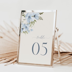 Dusty Blue Floral Table Numbers Template,editable Winter Wedding Blue ...