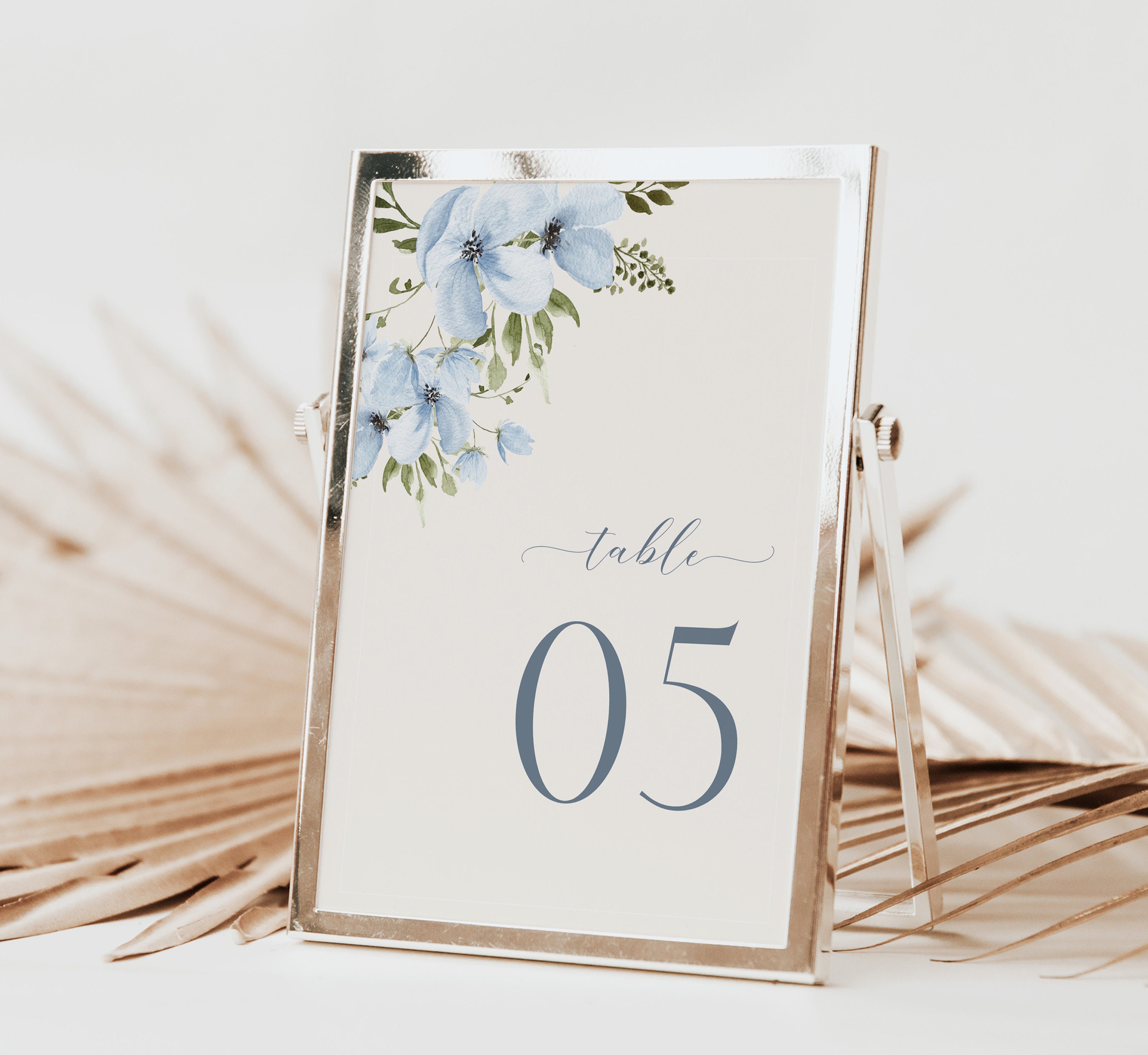 Dusty Blue Floral Table Numbers Templateeditable Winter - Etsy