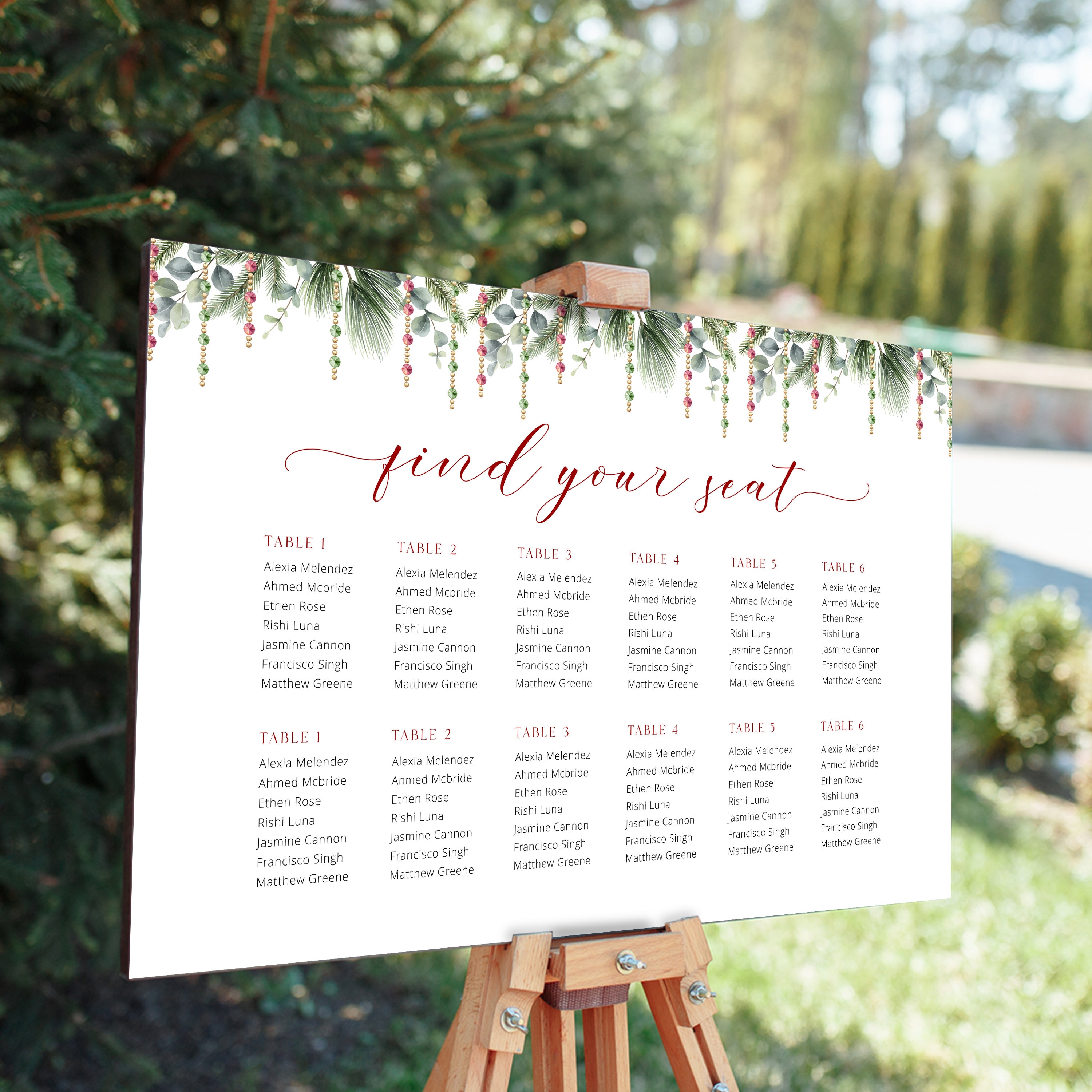 Editable Christmas Seating Chart Template: Winter Holiday Design ...