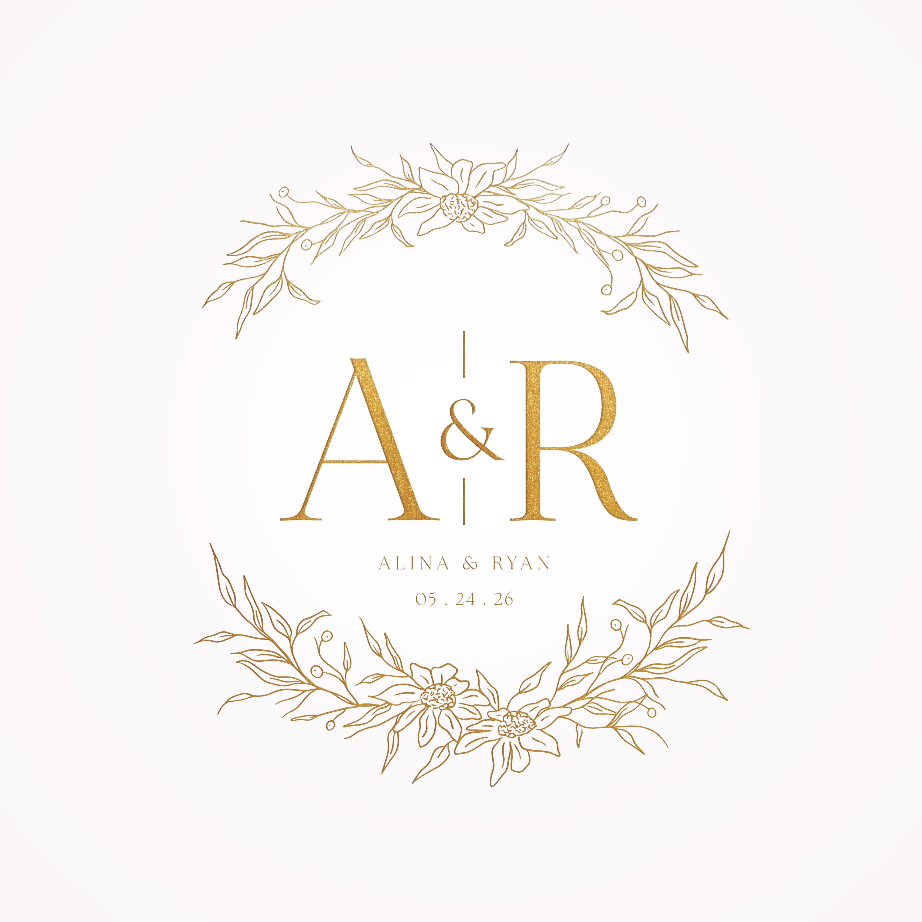 Floral Wreath Wedding Logo Template,wildflower Wedding Crest,wedding ...