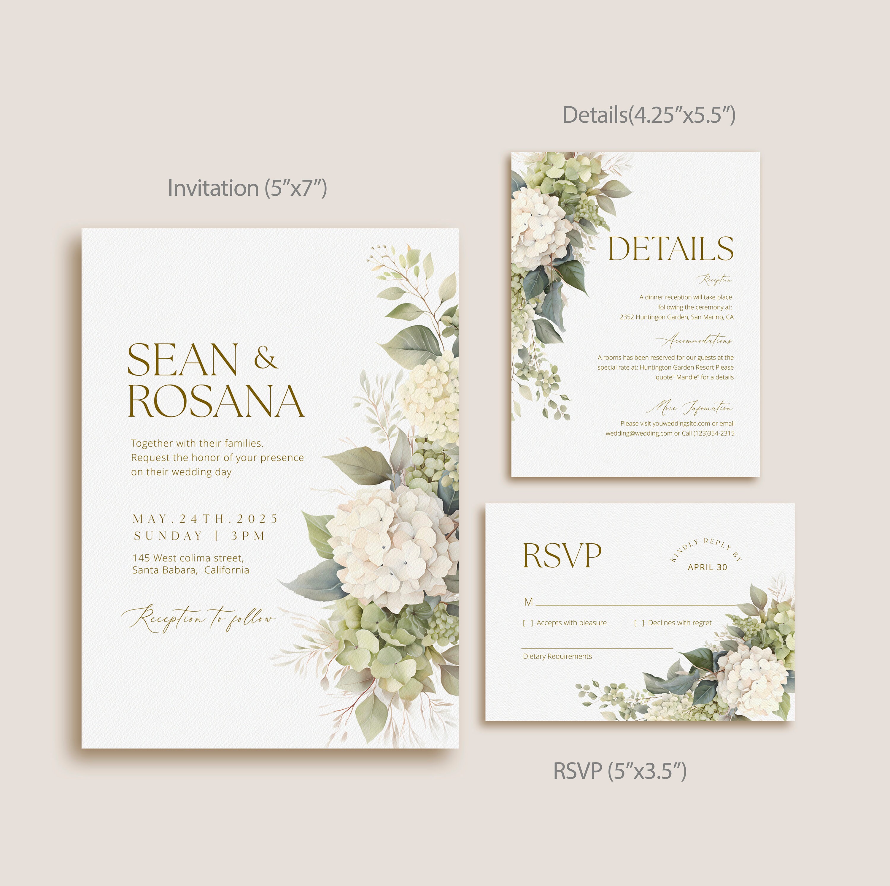Hydrangea Wedding Invitation Set, White Hydrangea Wedding Invite, Ivory ...