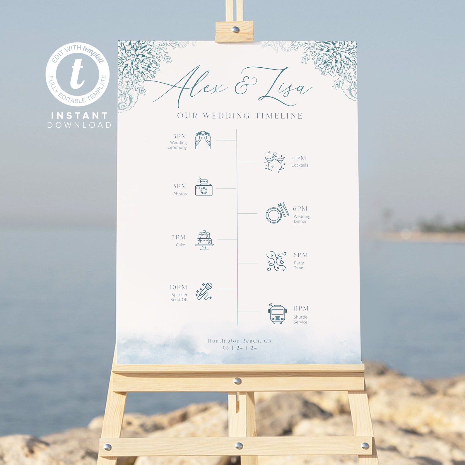 Ocean Beach Wedding Timeline Template,schedule of Events, Wedding Party ...