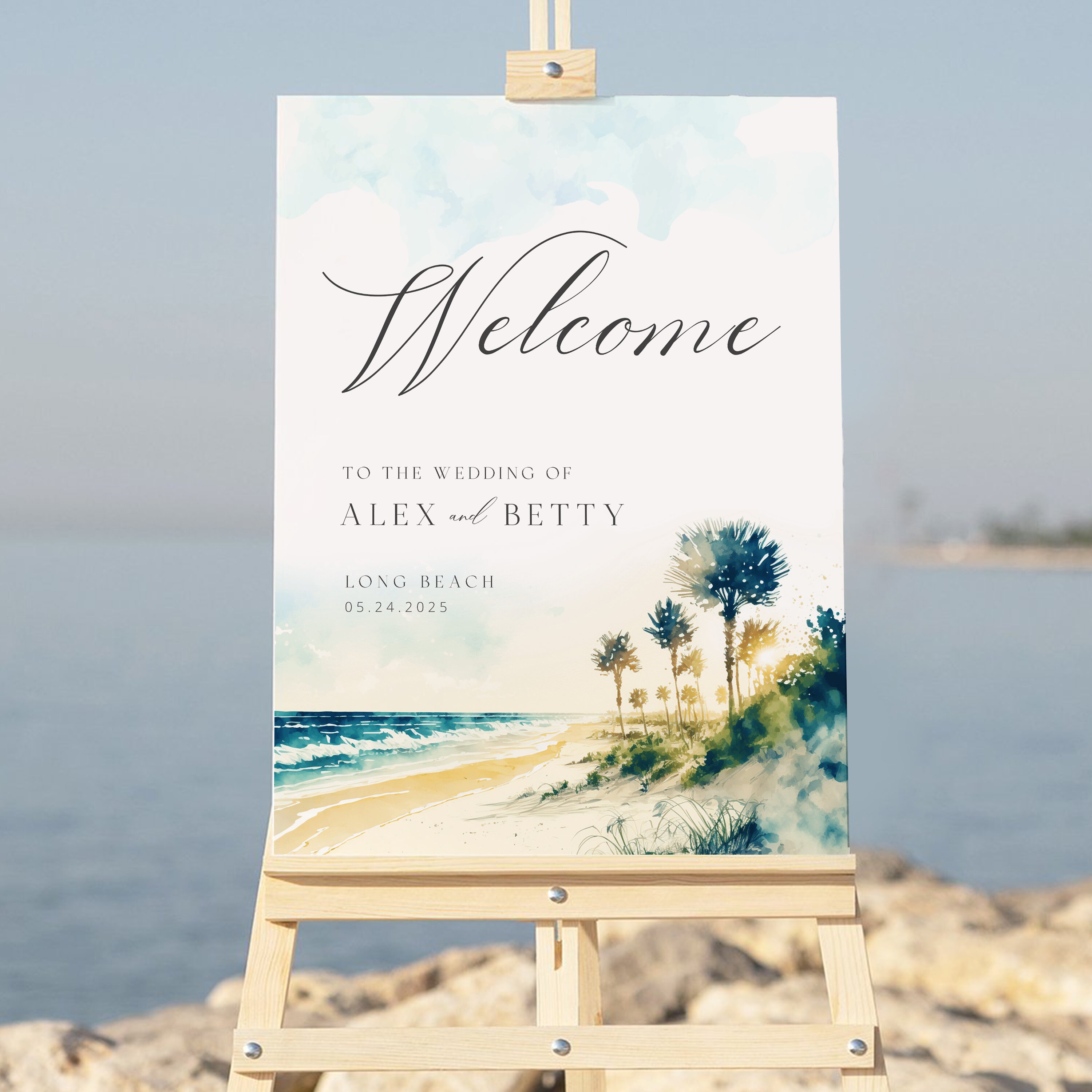 Beach Ocean Wedding Welcome Sign Template, Ocean Wedding Sign Printable ...