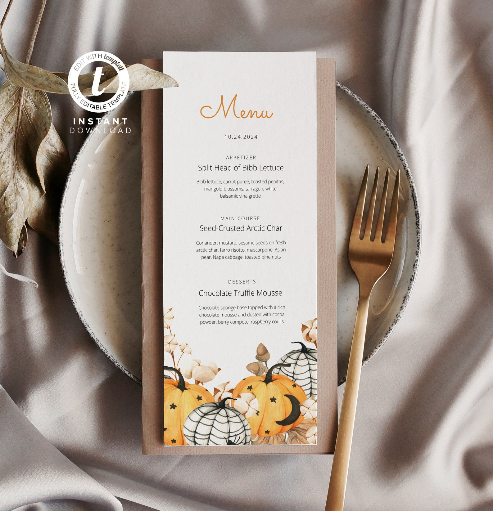 Fall Pumpkin Menu Template , Party Brunch, Dinner,halloween Pumpkin ...